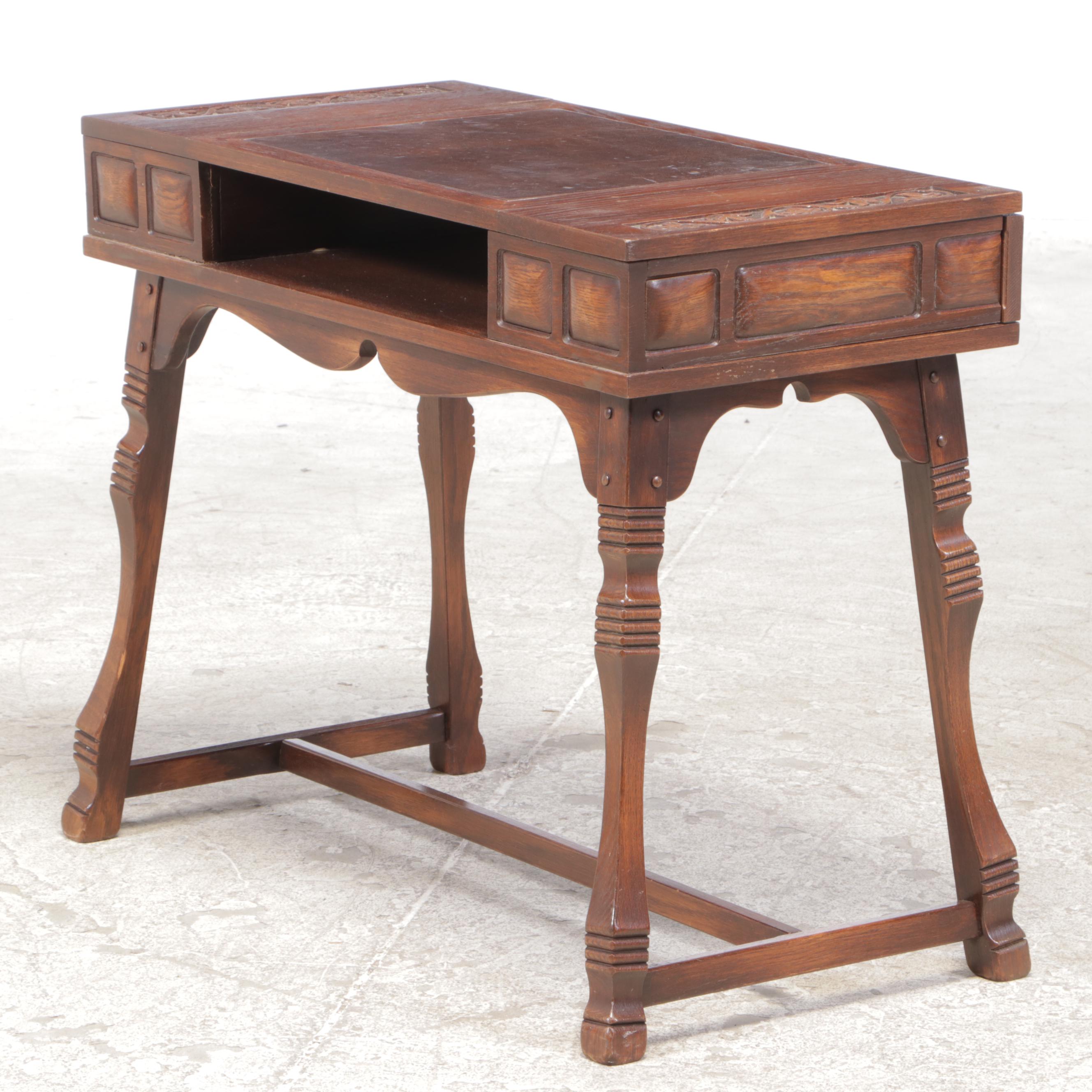 Romweber Carved Oak Writing Table and Side Chair, 20th Century | EBTH