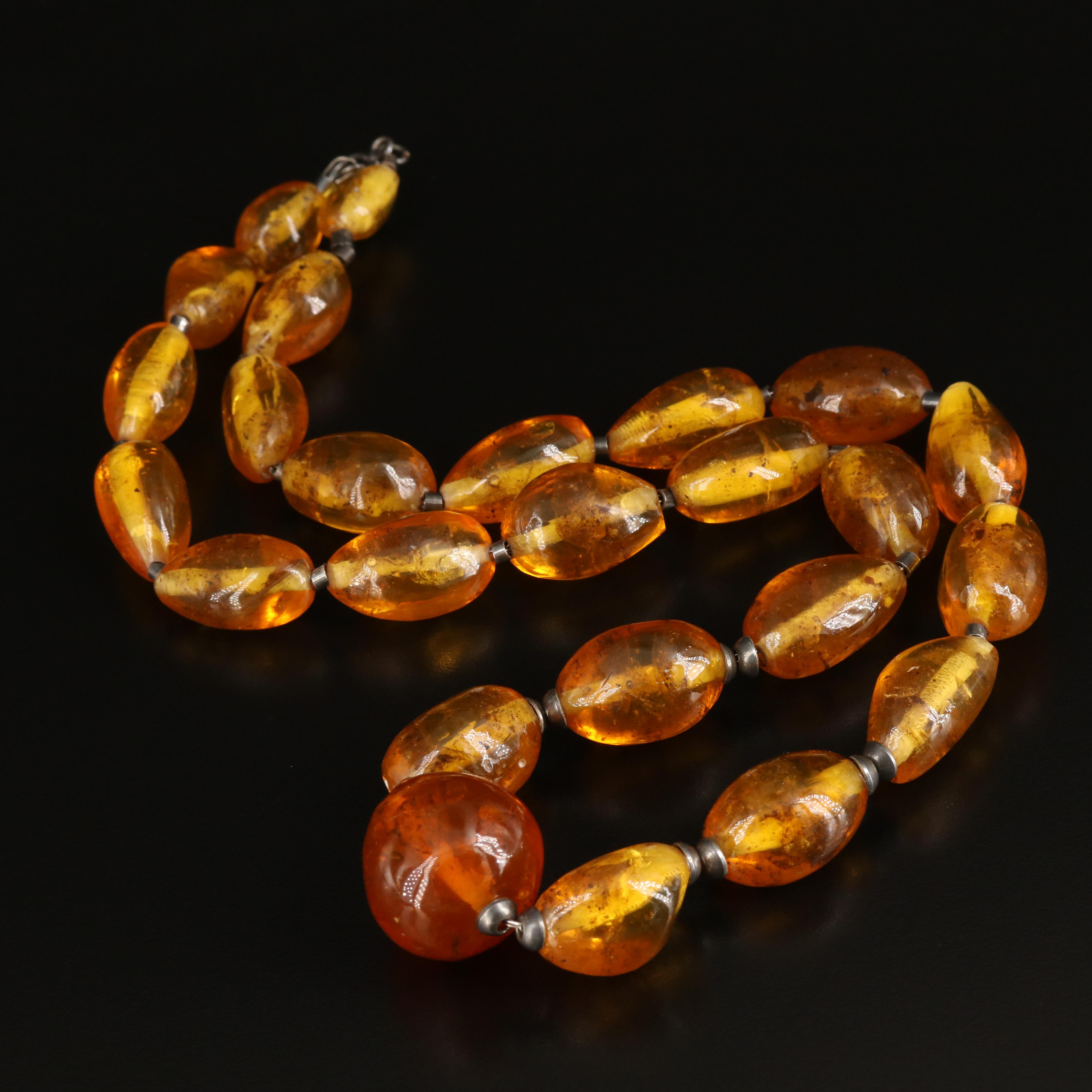 Sterling Graduated Ambroid Necklace with Insect Inclusions | EBTH