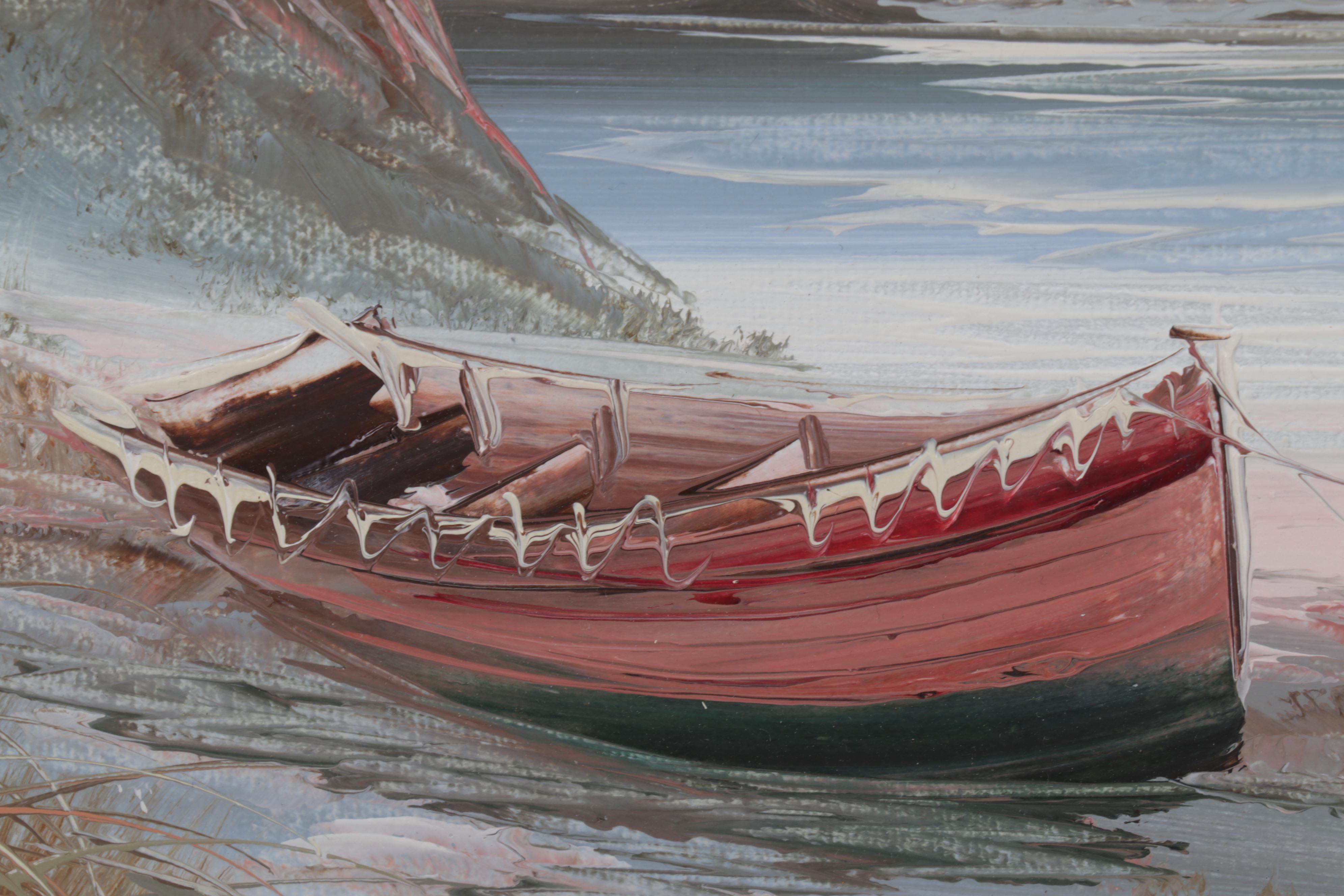 Karl Neumann Seascape Oil Painting Beached Boat and Lighthouse | EBTH