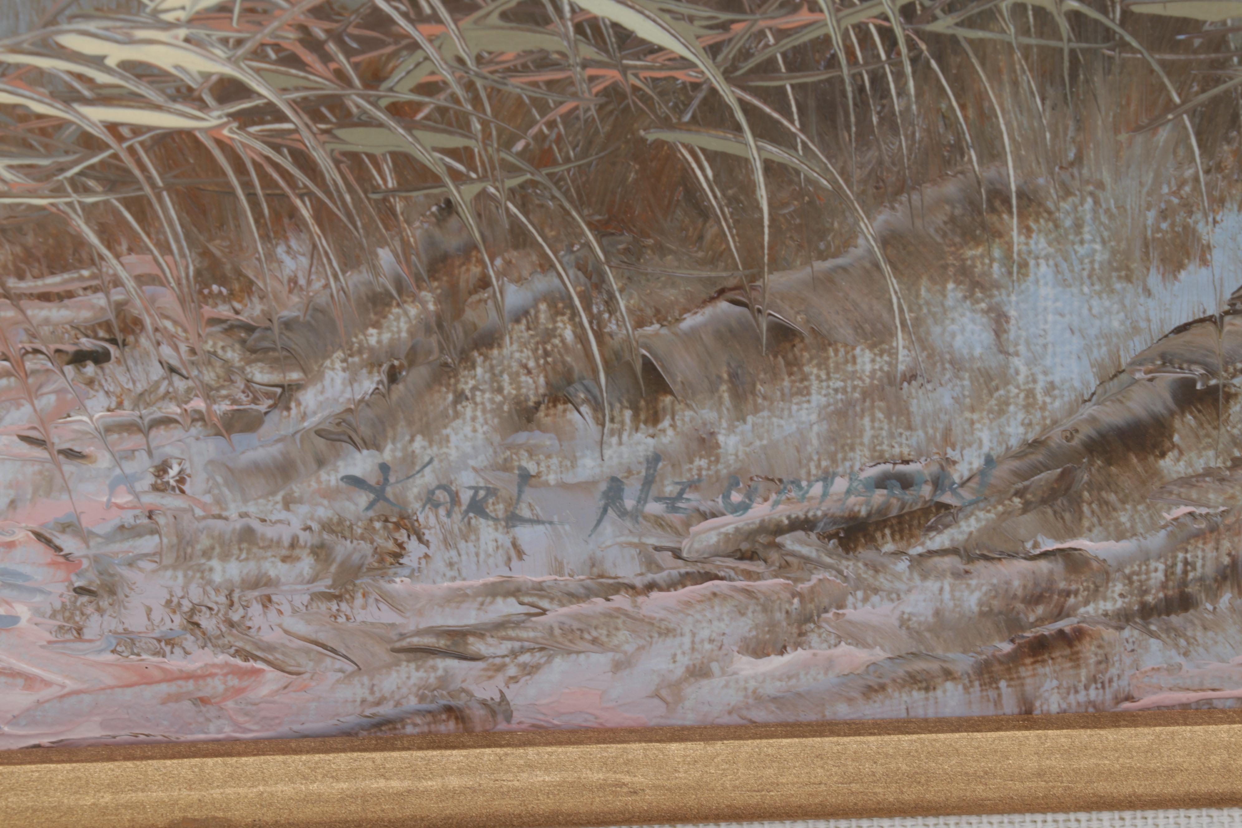 Karl Neumann Seascape Oil Painting Beached Boat and Lighthouse | EBTH