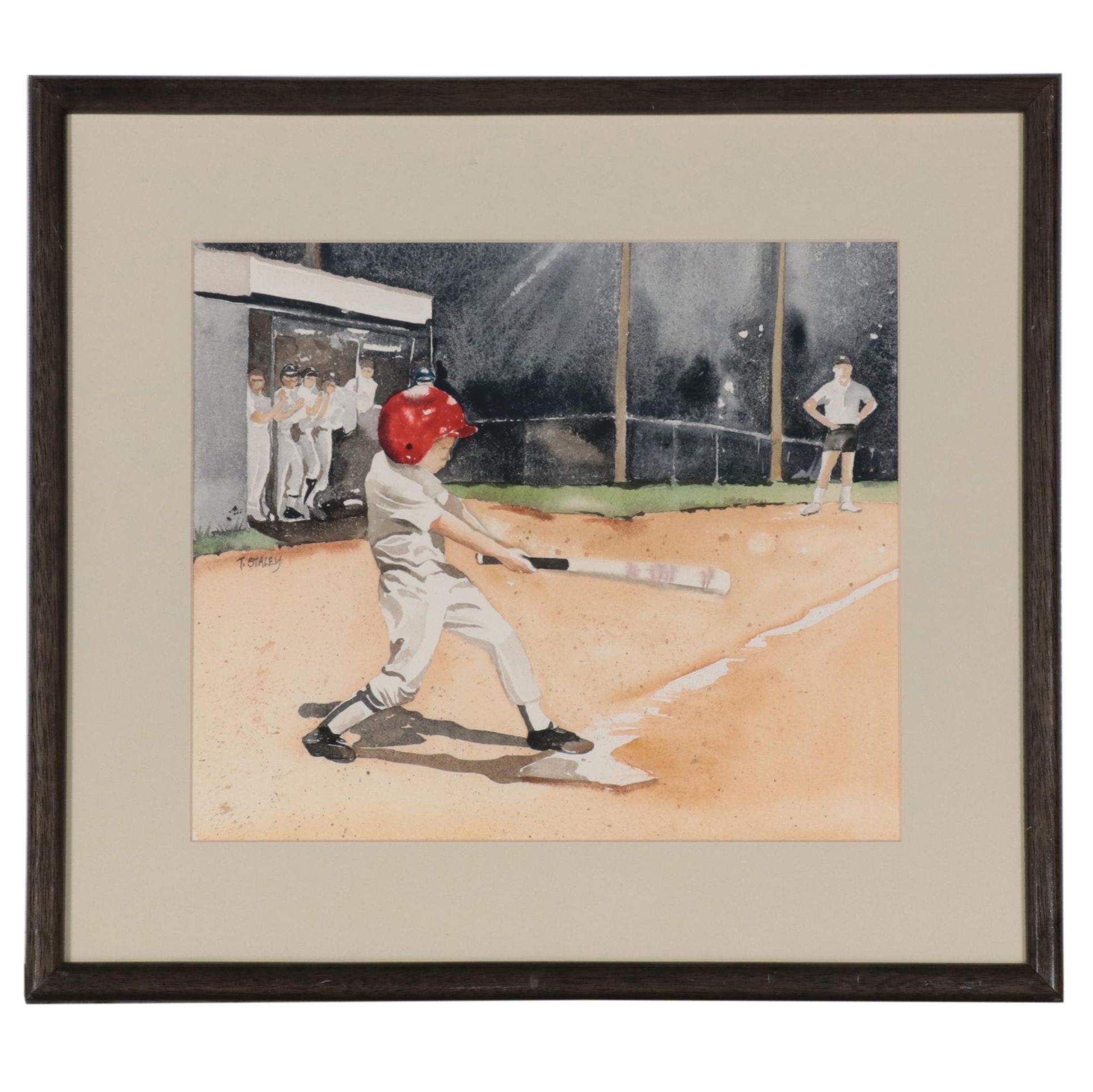 T. Staley Watercolor Painting of Little League Baseball Game | EBTH