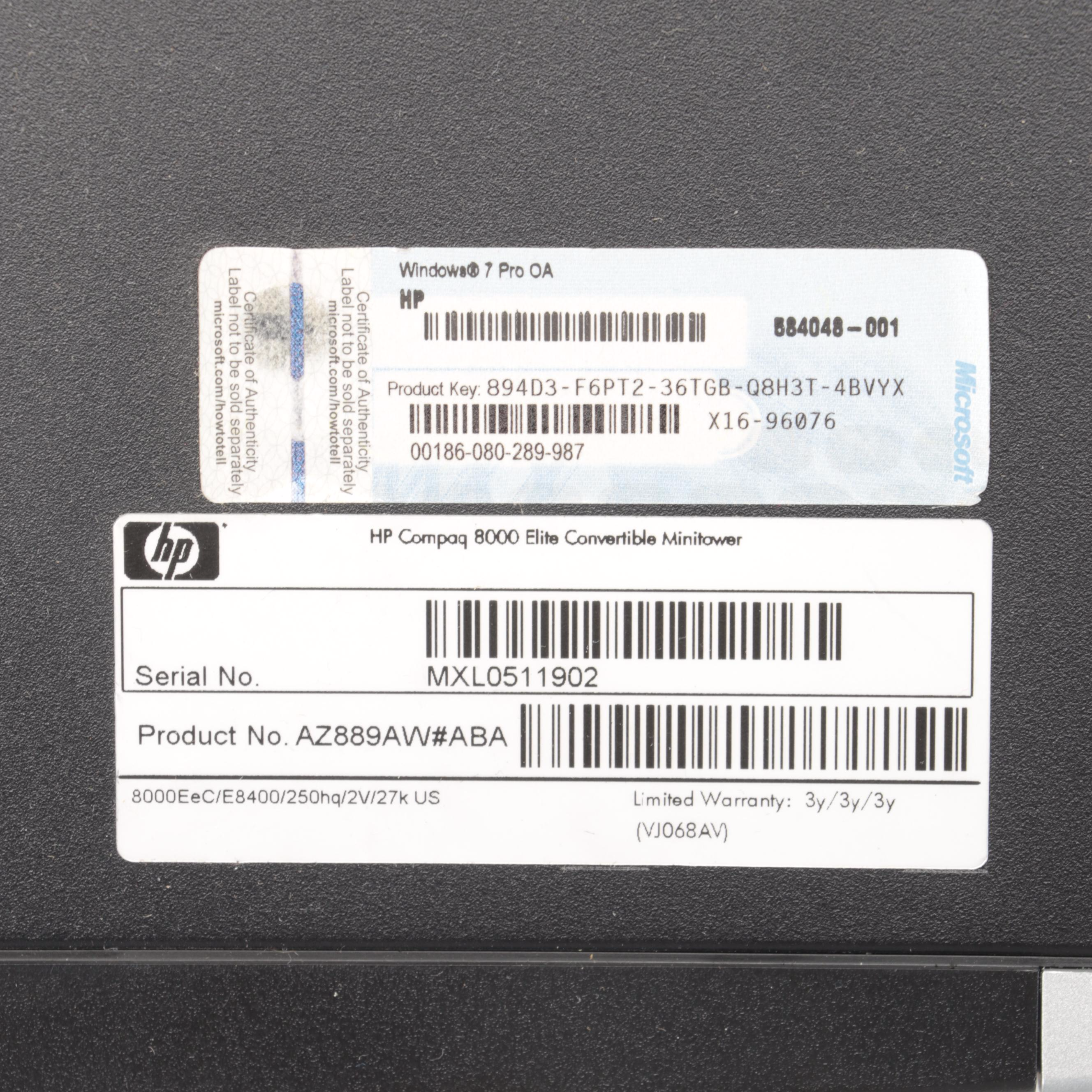 HP Compaq 8000 Elite Convertible Minitower PC with Keyboard | EBTH