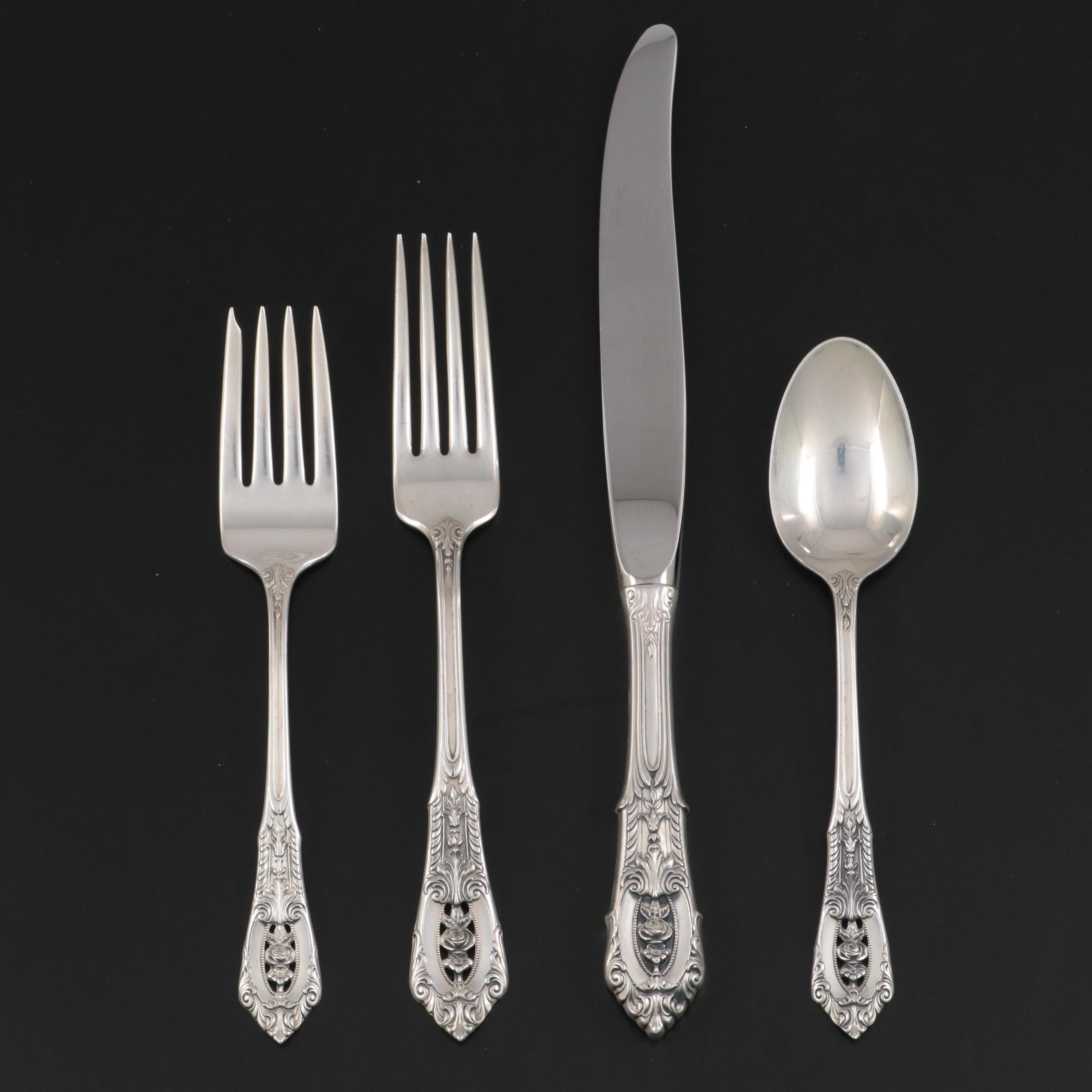 Wallace "Rose Point" Sterling Silver Flatware and Carving Set with Case ...
