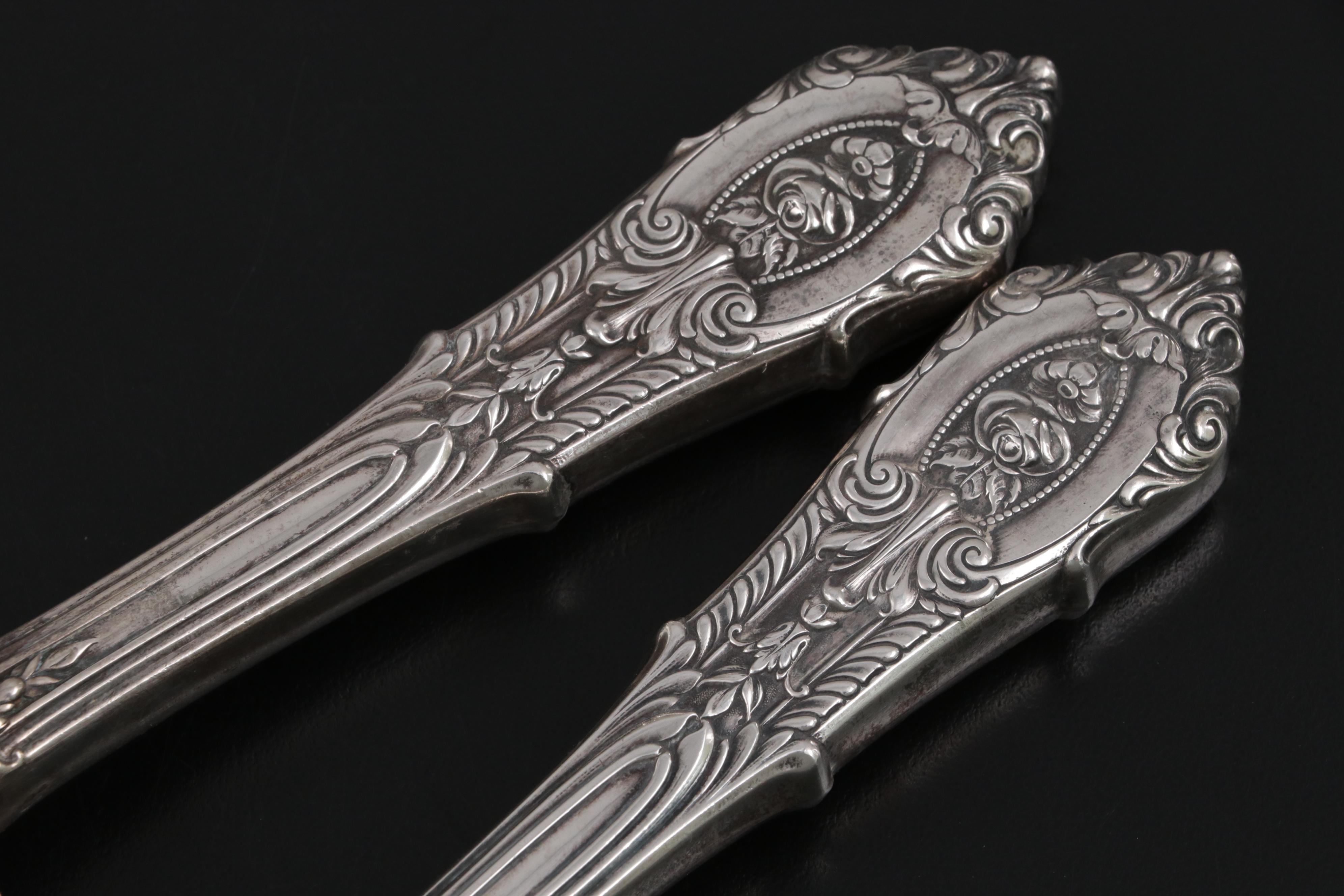 Wallace "Rose Point" Sterling Silver Flatware and Carving Set with Case ...