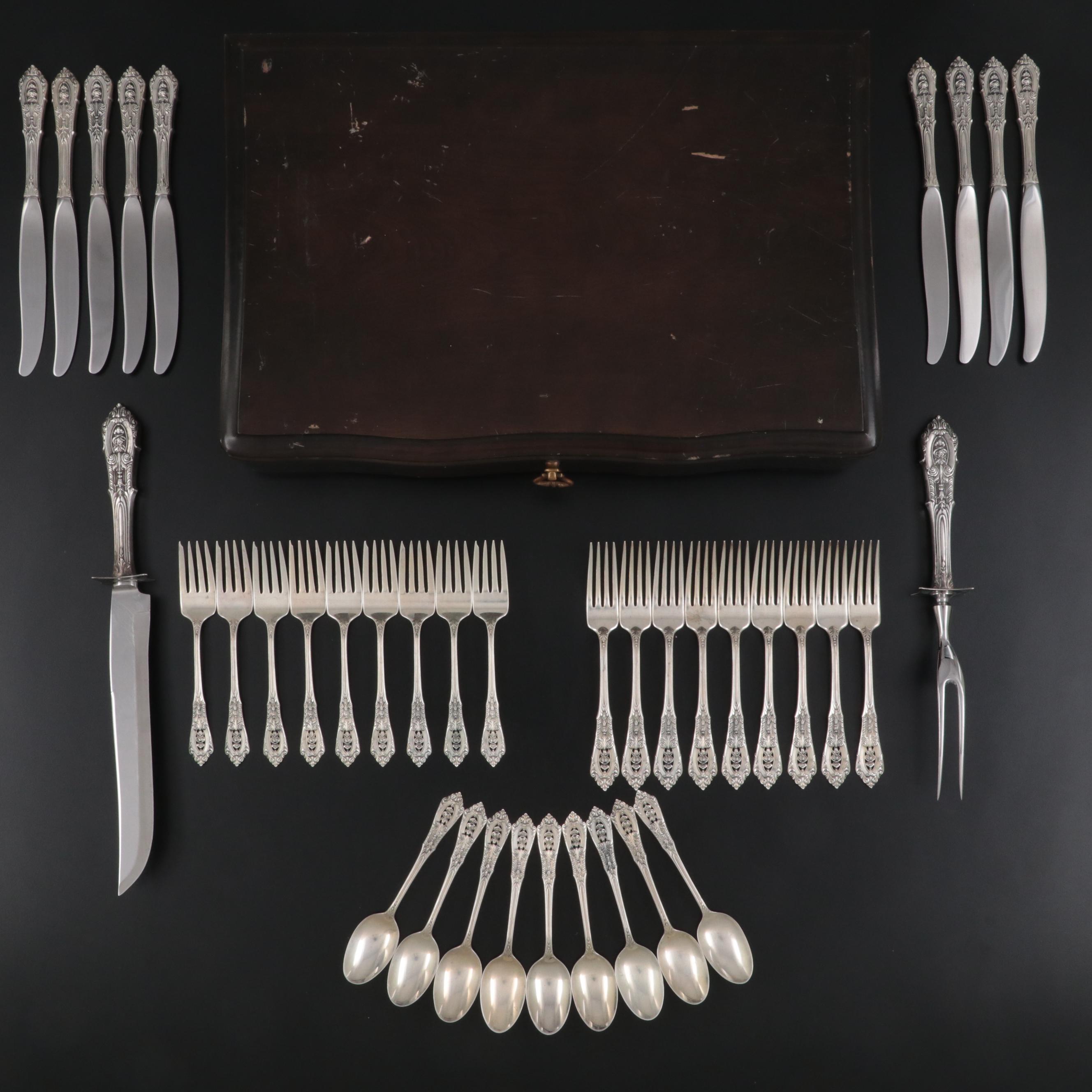 Wallace "Rose Point" Sterling Silver Flatware and Carving Set with Case ...