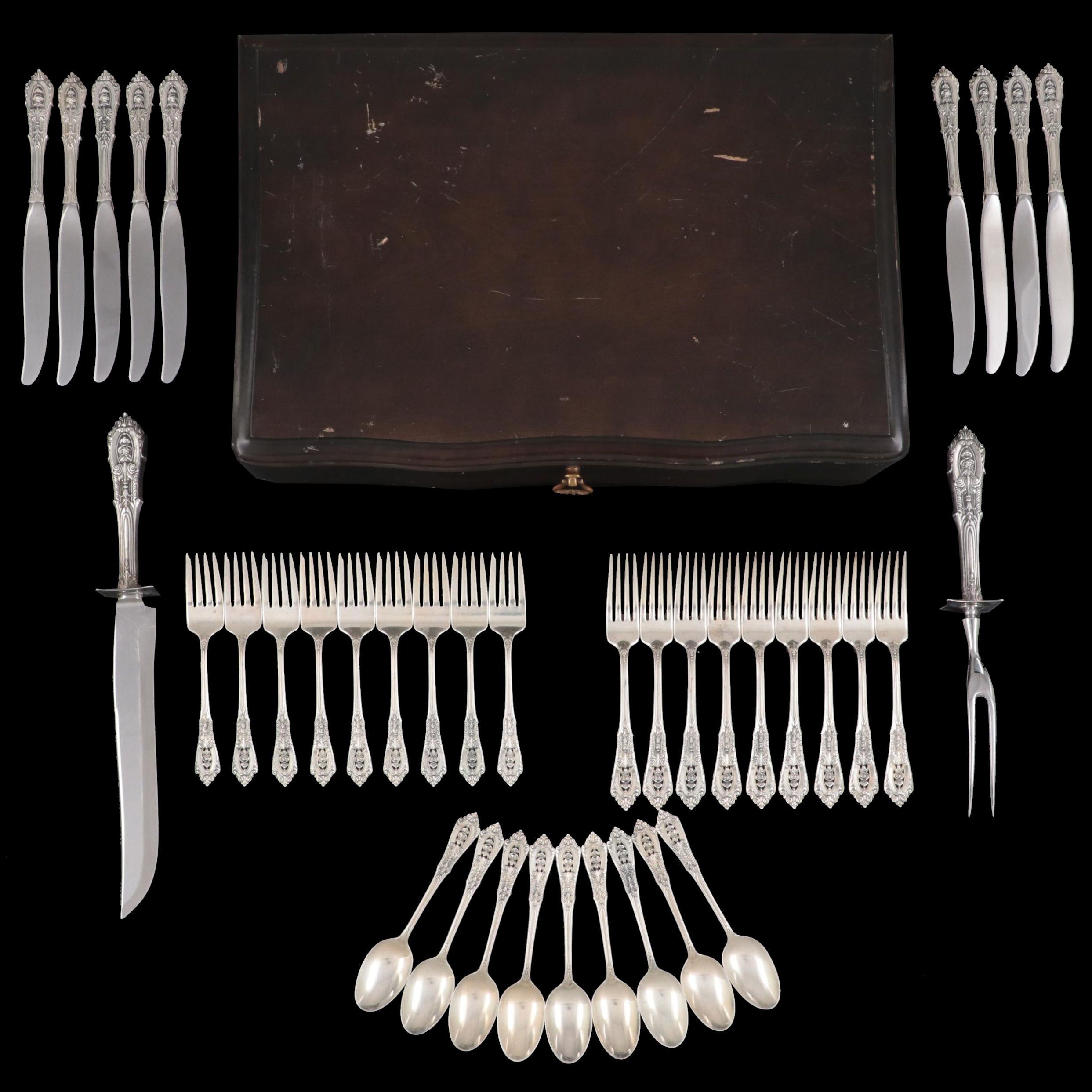 Wallace "Rose Point" Sterling Silver Flatware and Carving Set with Case ...