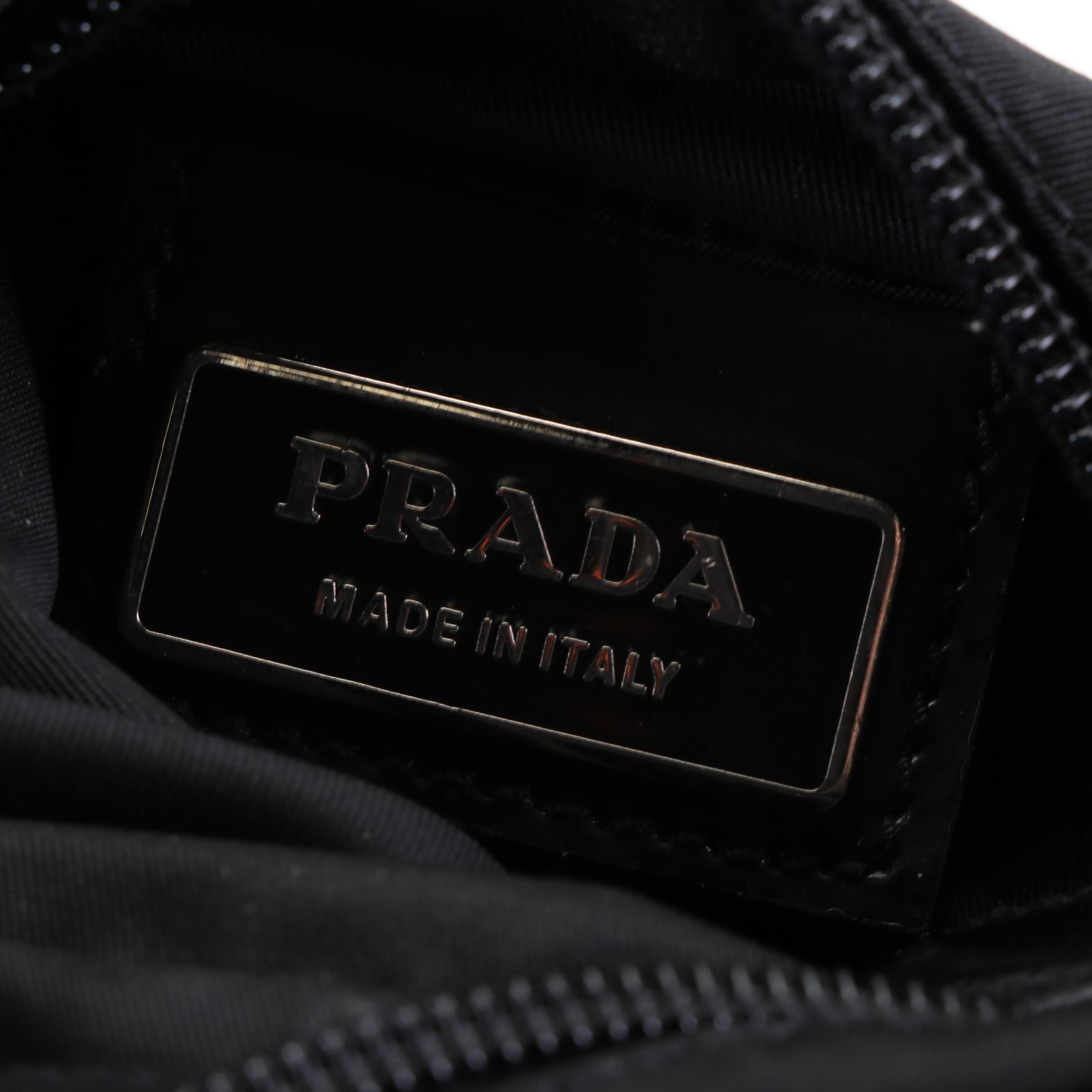 Prada Small Zip Crossbody Pouch in Black Nylon Gabardine w/Leather Trim ...