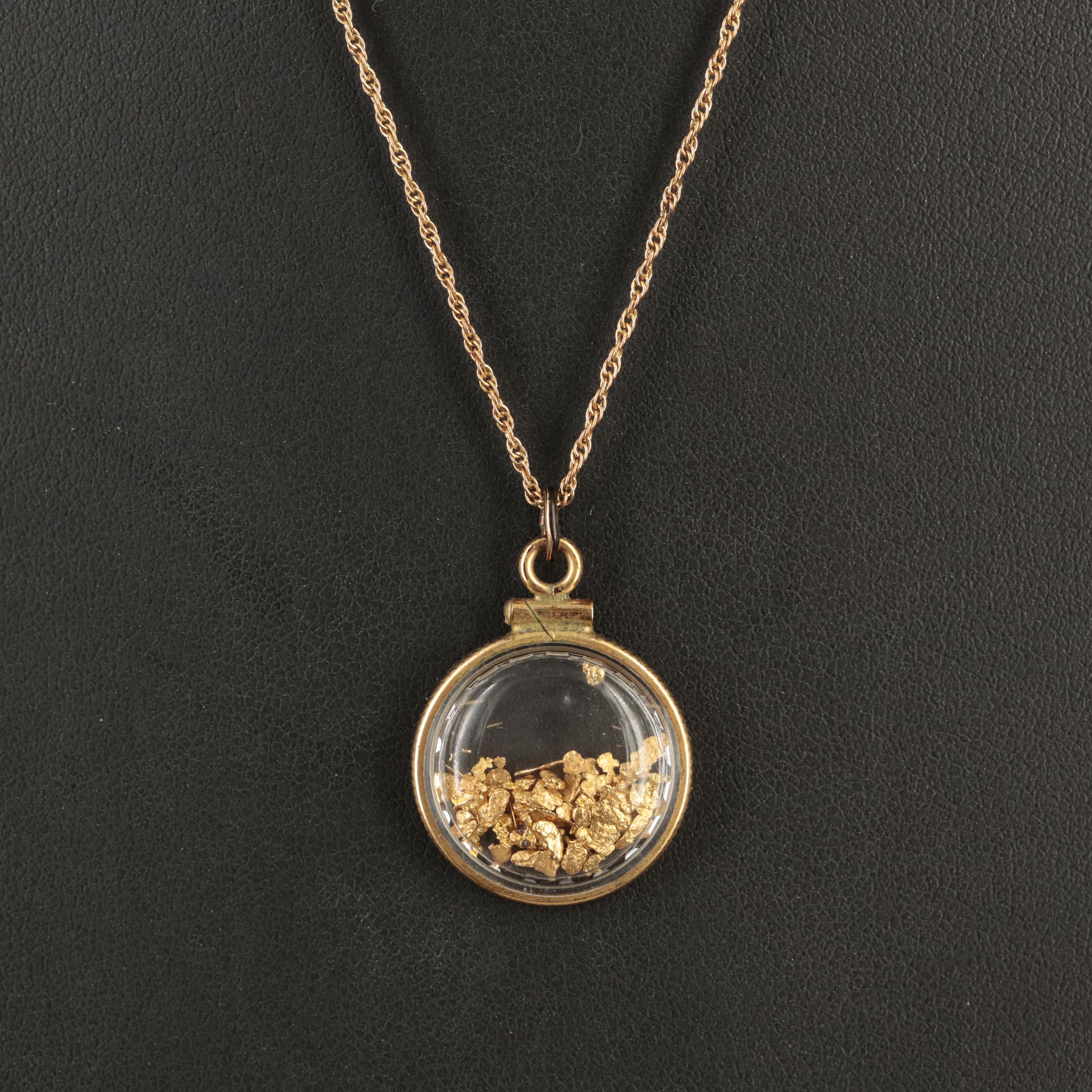 Encased Native Gold Flakes Pendant Necklace | EBTH
