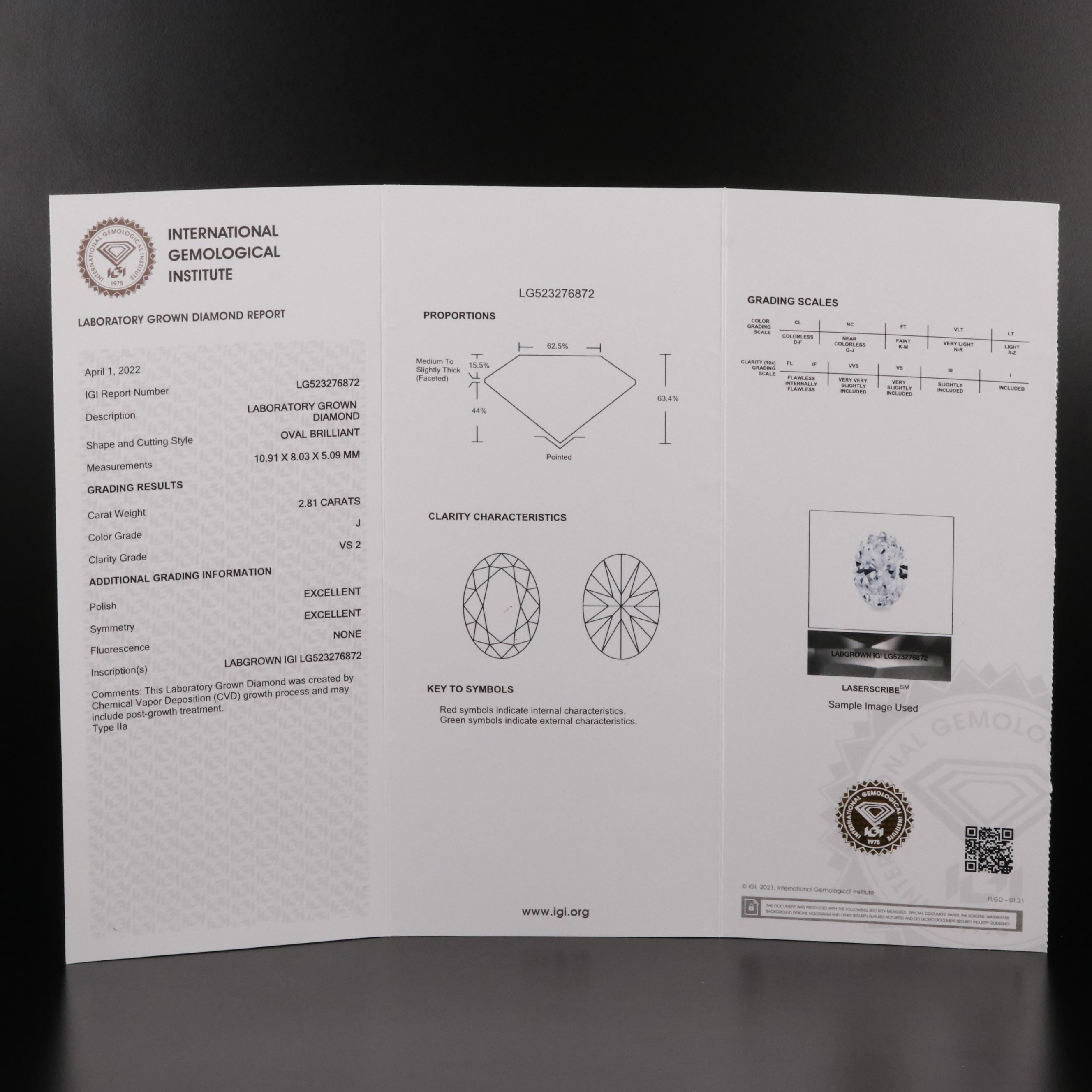 Loose 2.81 CT Lab Grown Diamond with IGI Report | EBTH