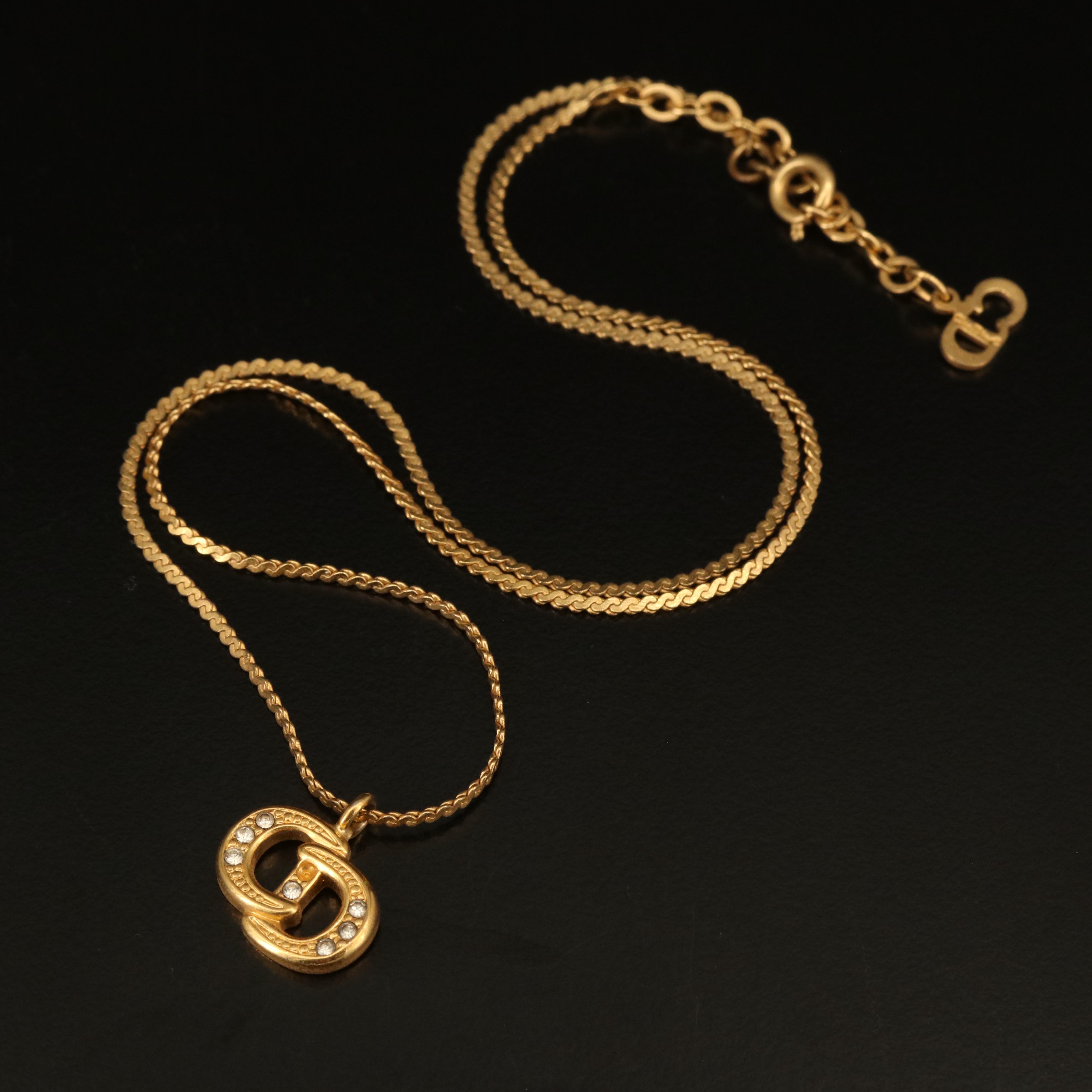 Christian Dior Rhinestone Logo Necklace | EBTH