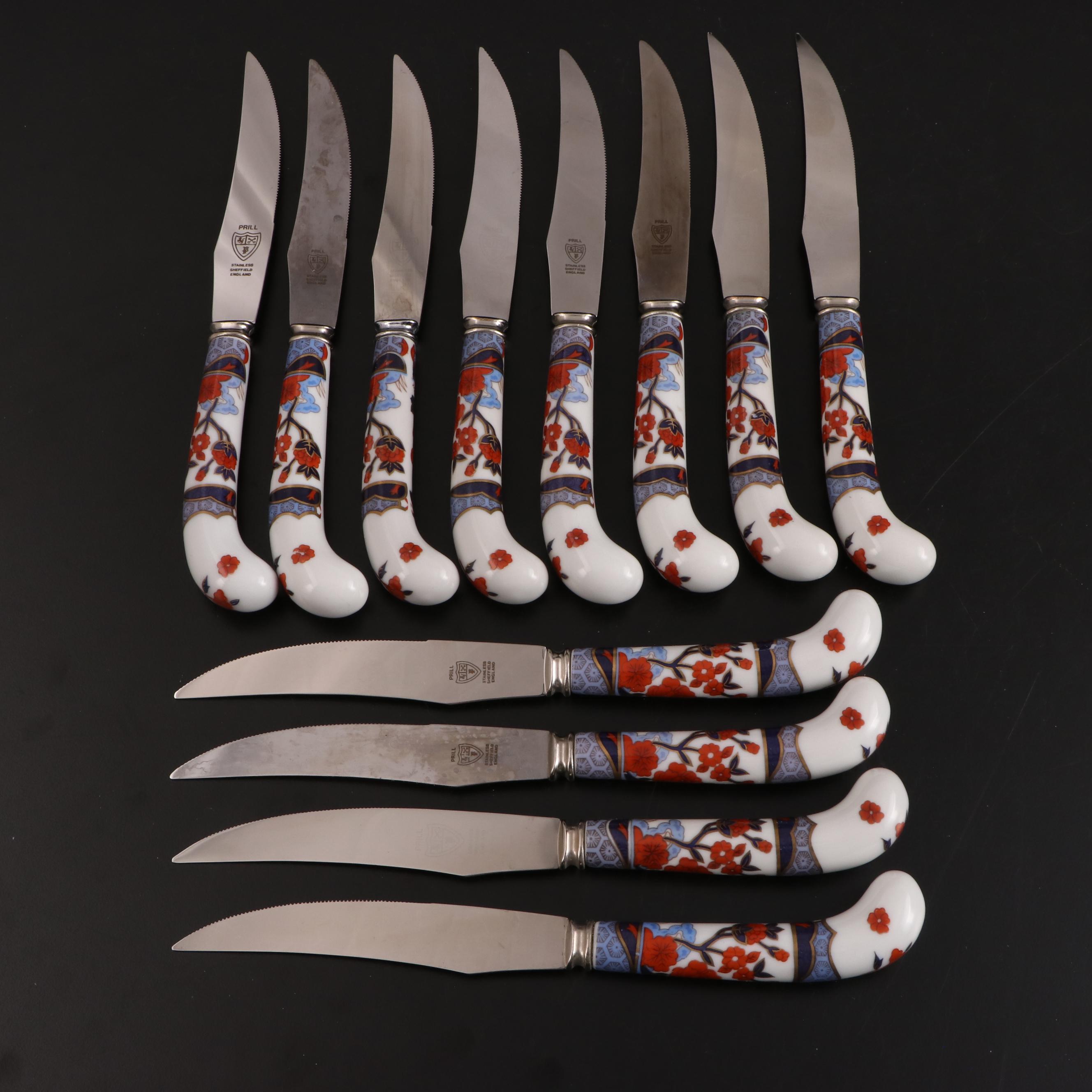 Prill English Stainless Steel Imari Porcelain Pistol Handled Steak ...