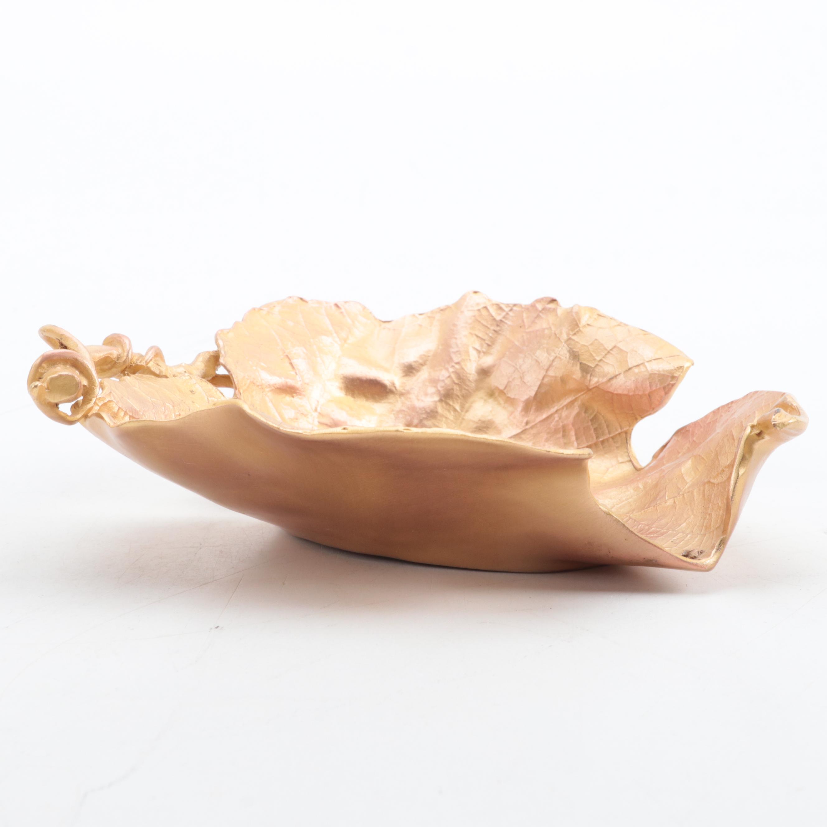 Robert Hanke Porcelain Ewer with Other Gilt Metal Leaf Dish | EBTH