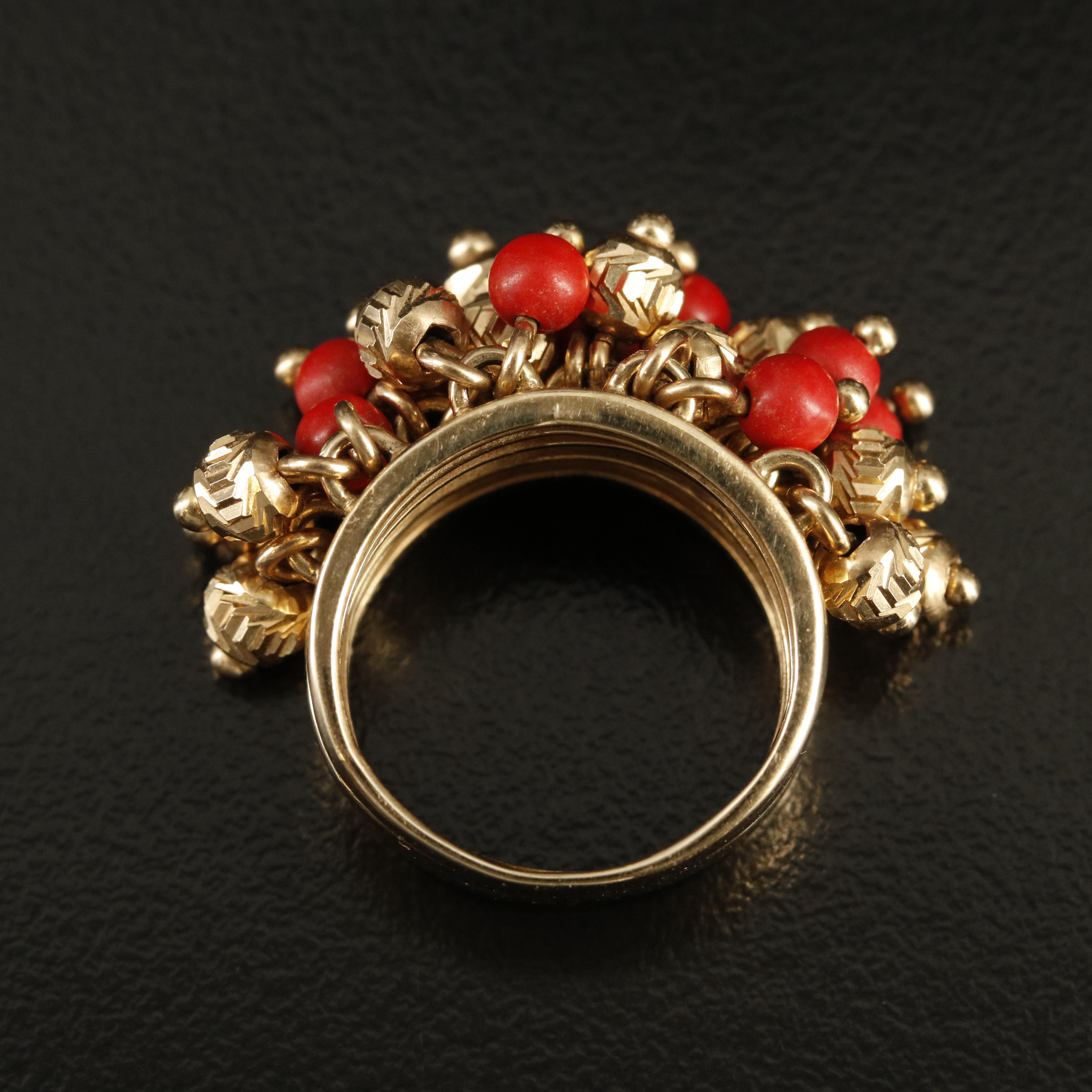 14K Faux Coral Fringe Ring | EBTH