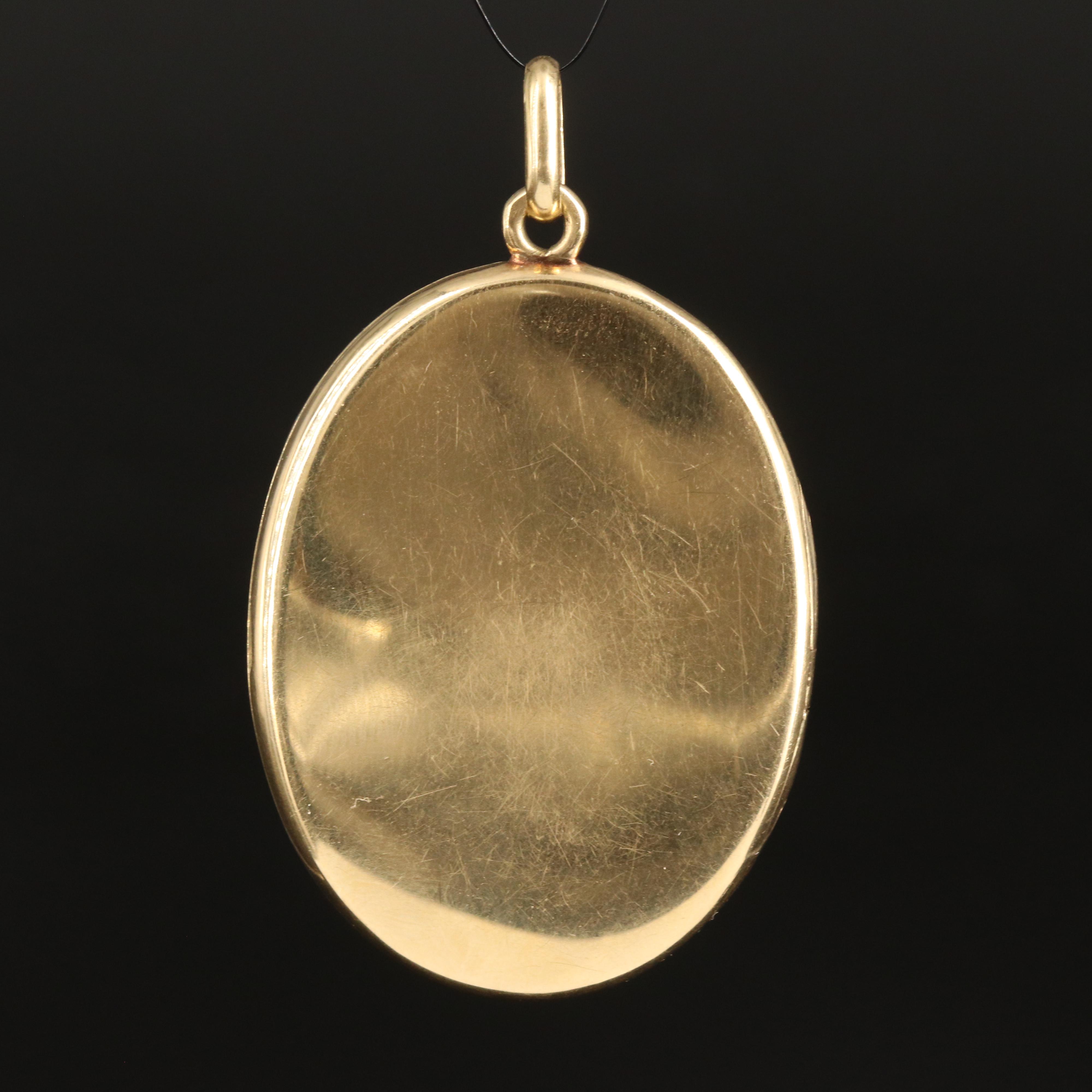 Vintage 14K Floral and Greek Key Champlevé Enamel Locket Pendant | EBTH