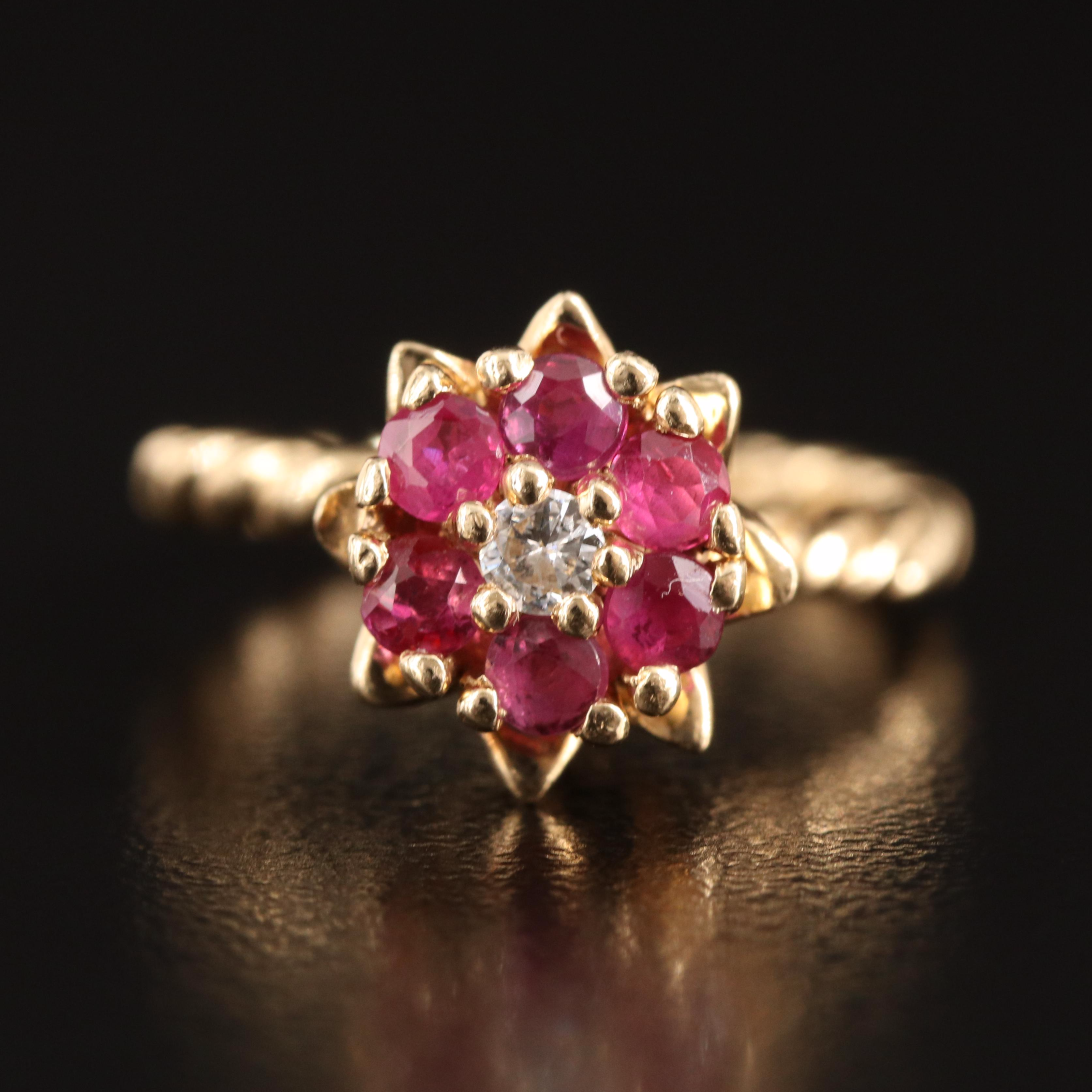 14K Diamond and Ruby Flower Ring | EBTH