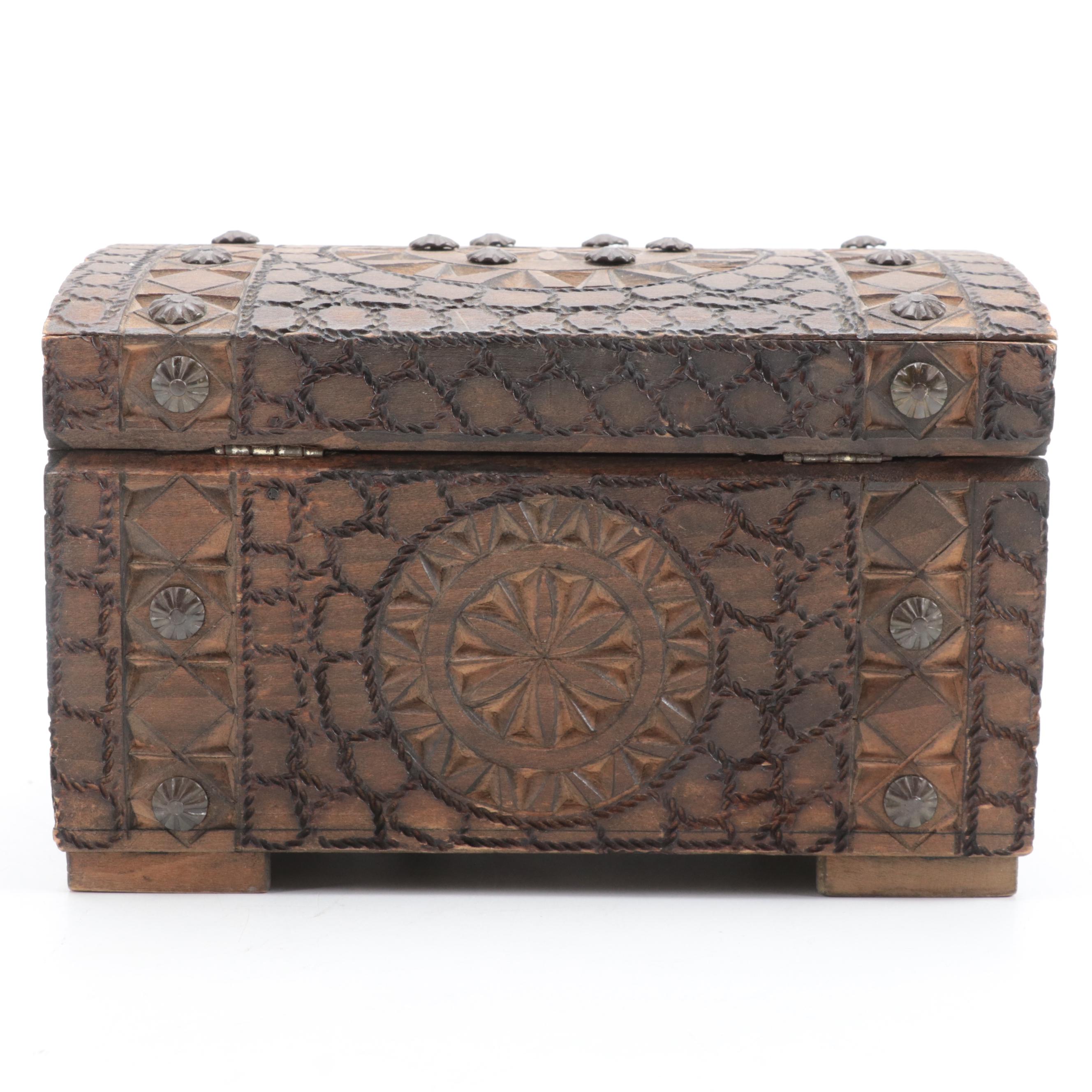 Hand-Carved Wooden Chest Music Box | EBTH