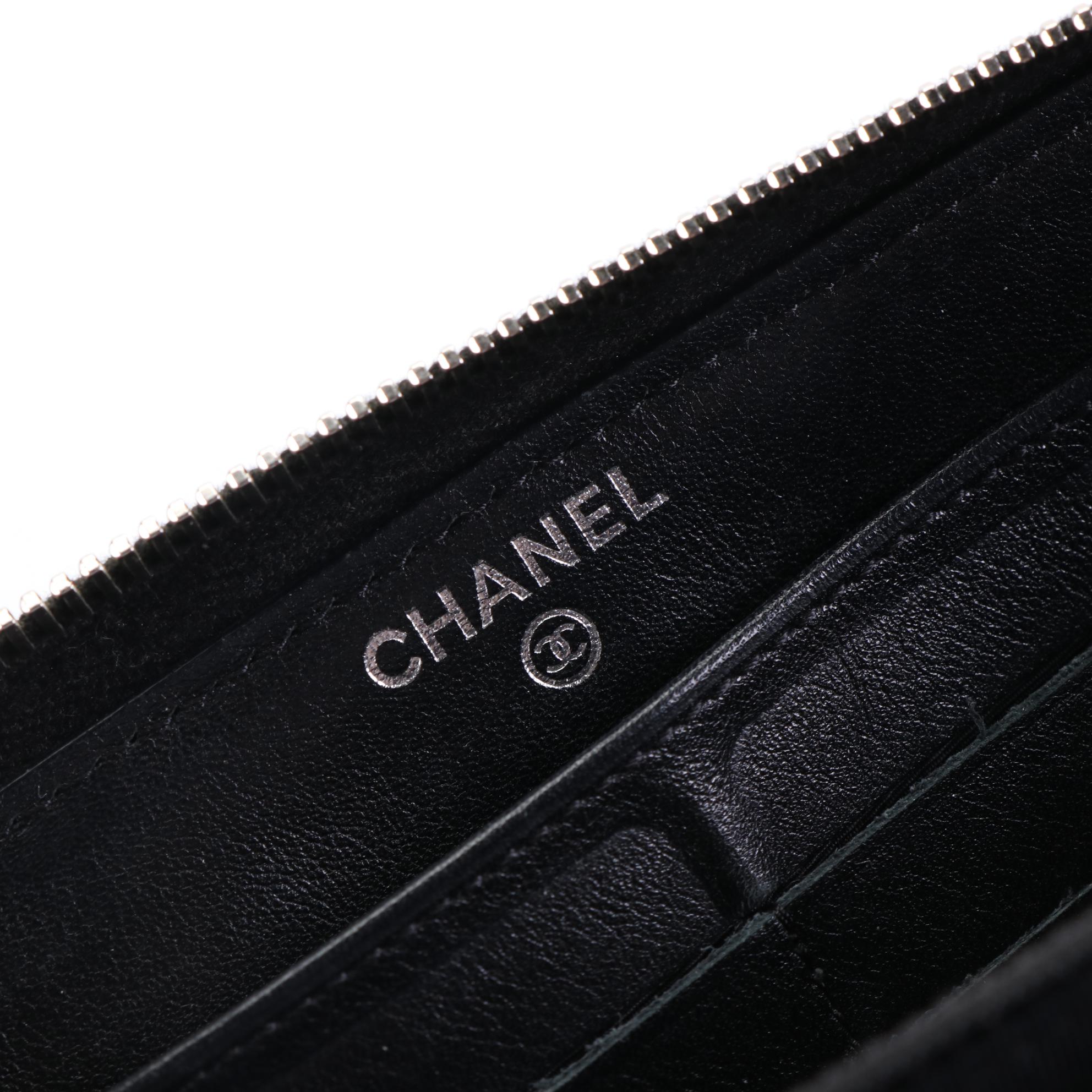Chanel Zip-Around Wallet in Black Quilted Patent Leather | EBTH