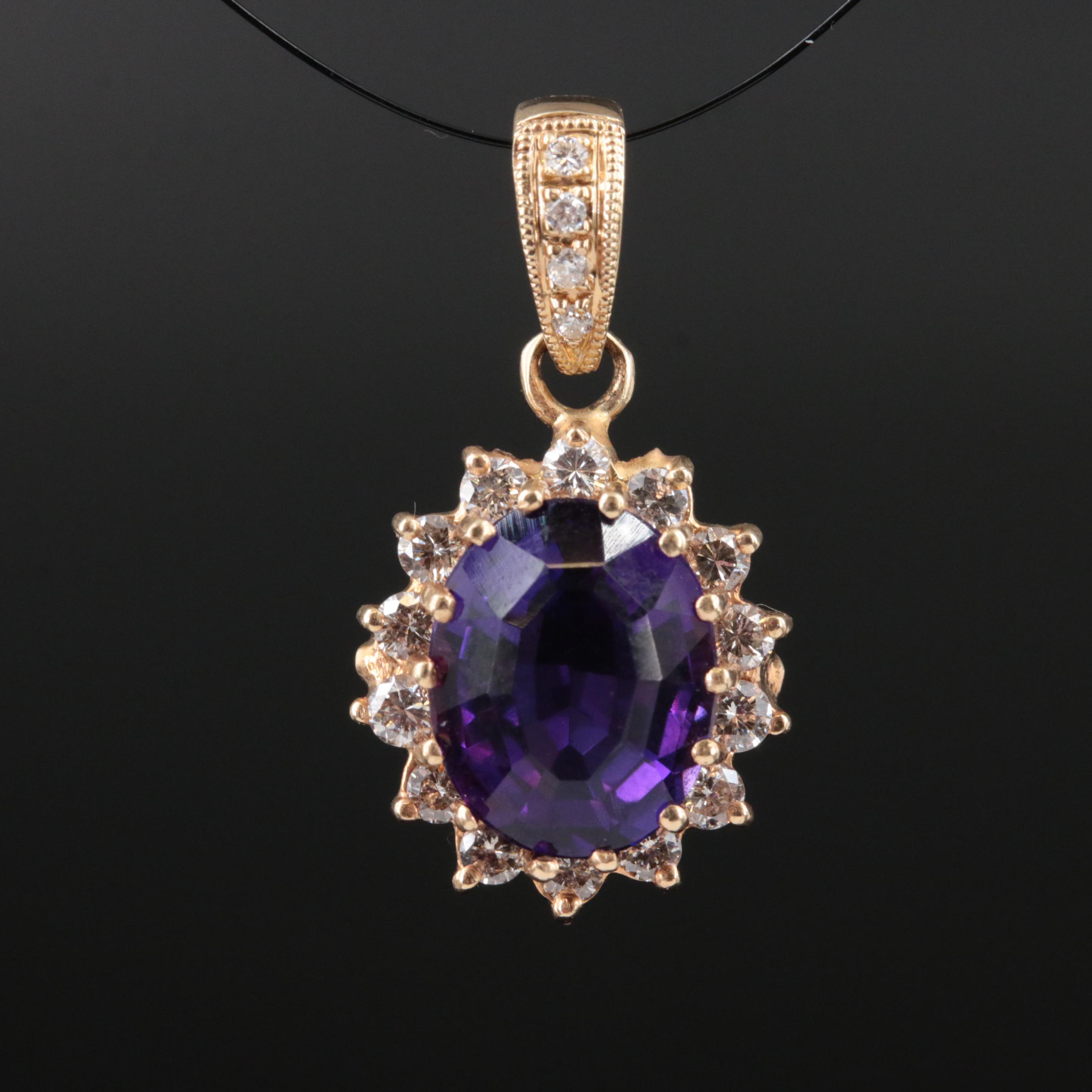 14K Amethyst and Diamond Enhancer Pendant | EBTH