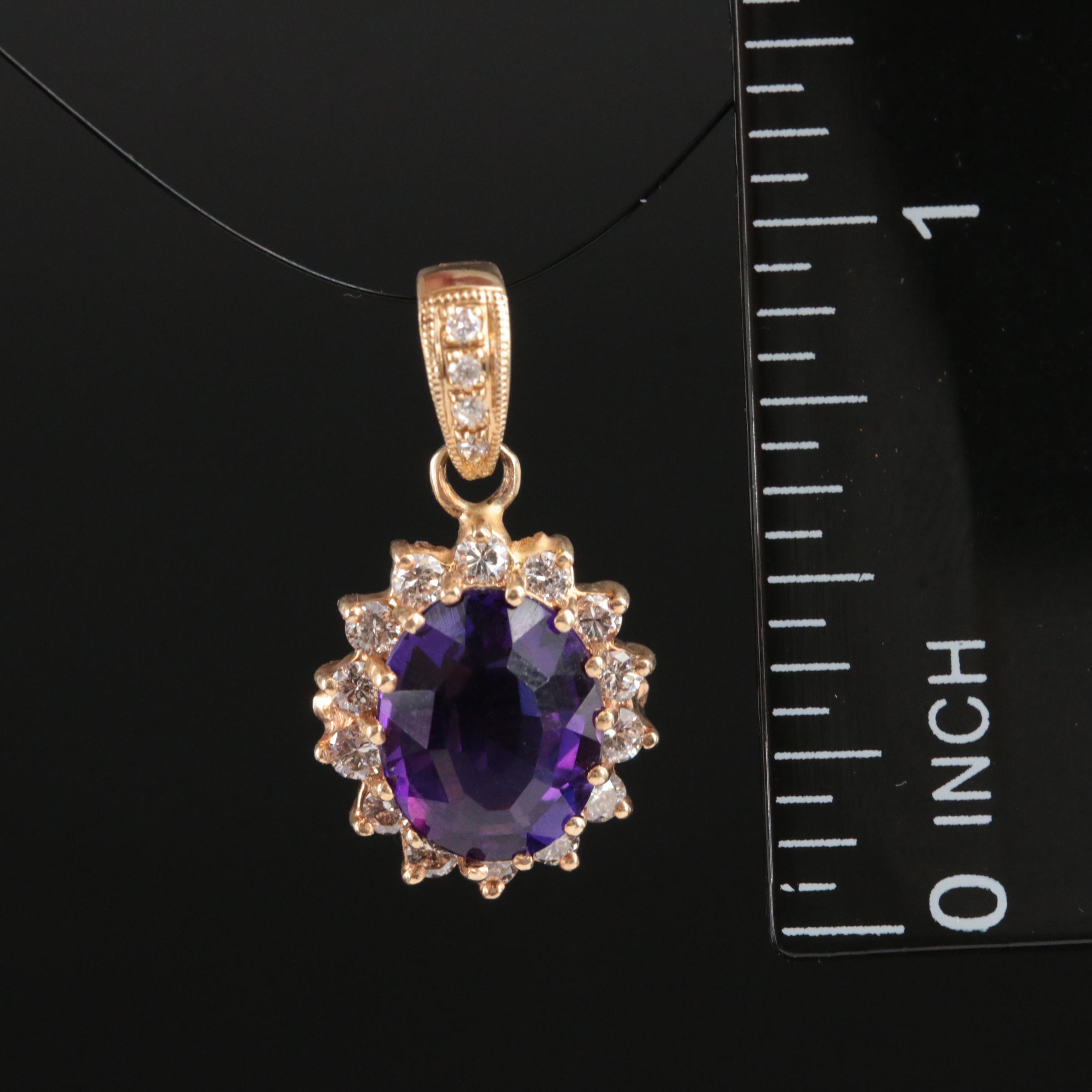 14K Amethyst and Diamond Enhancer Pendant | EBTH