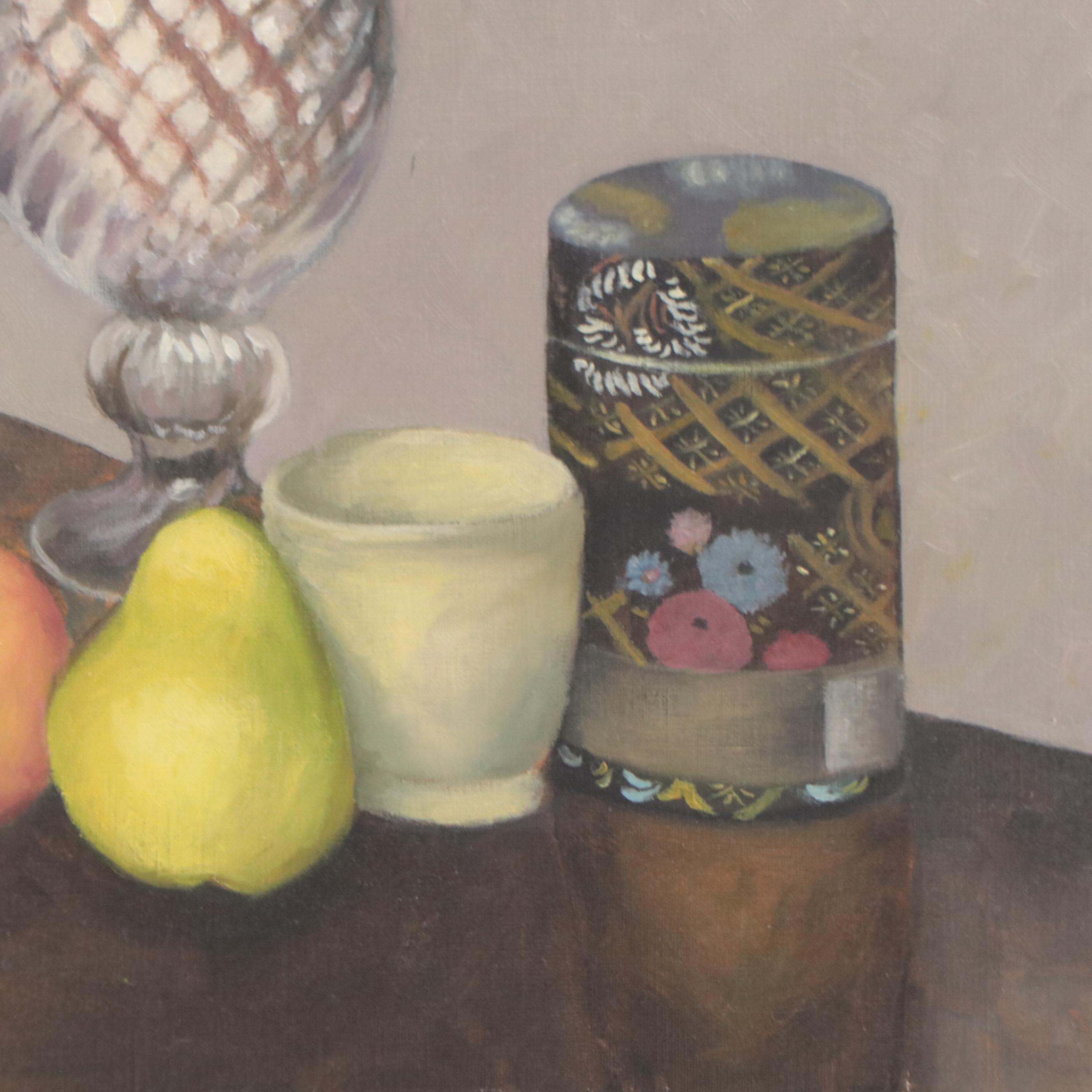 Katrina Halter Still Life Oil Painting of Fruit, Candlestick and ...