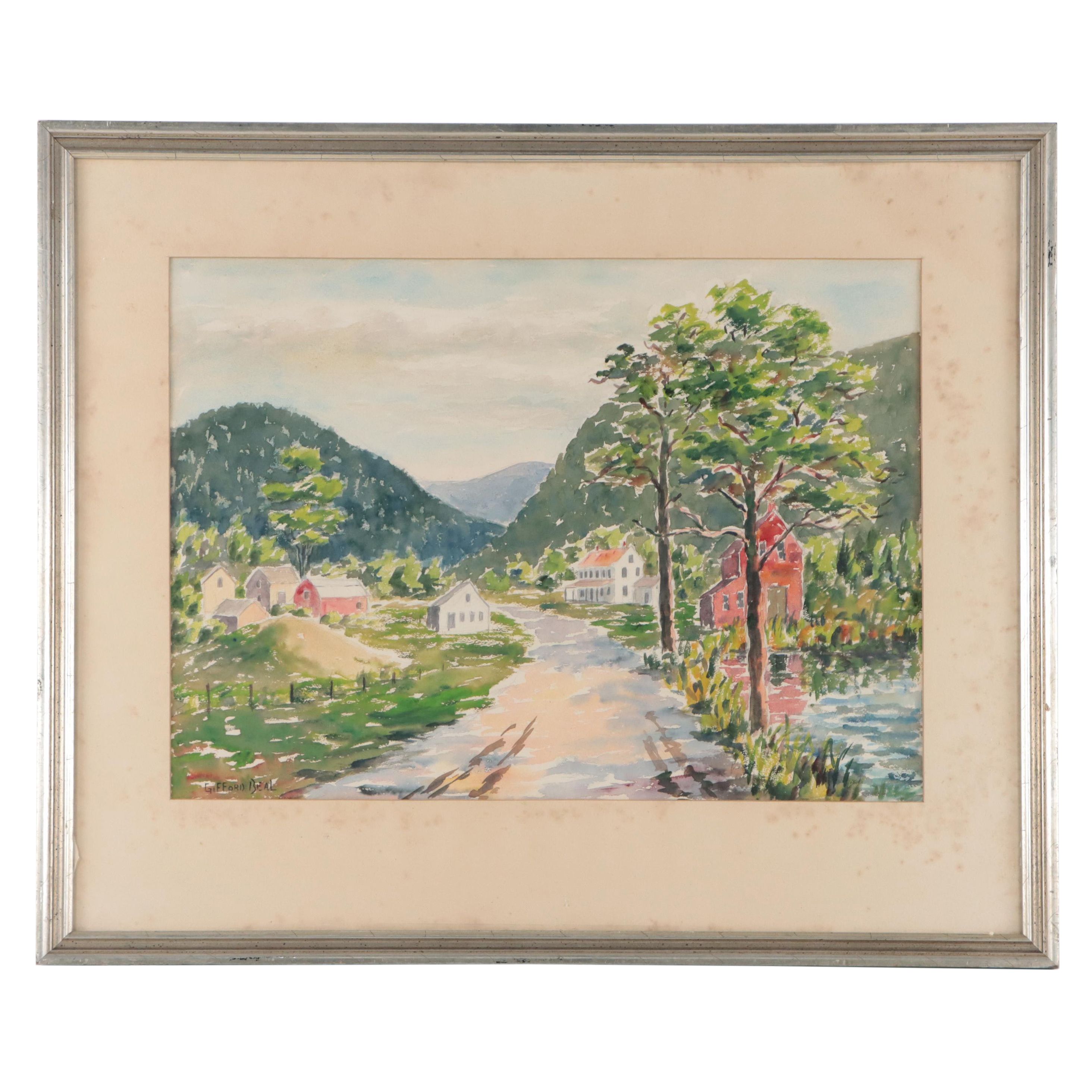 Gifford Beal Landscape Watercolor Painting of Village Pathway, Circa ...