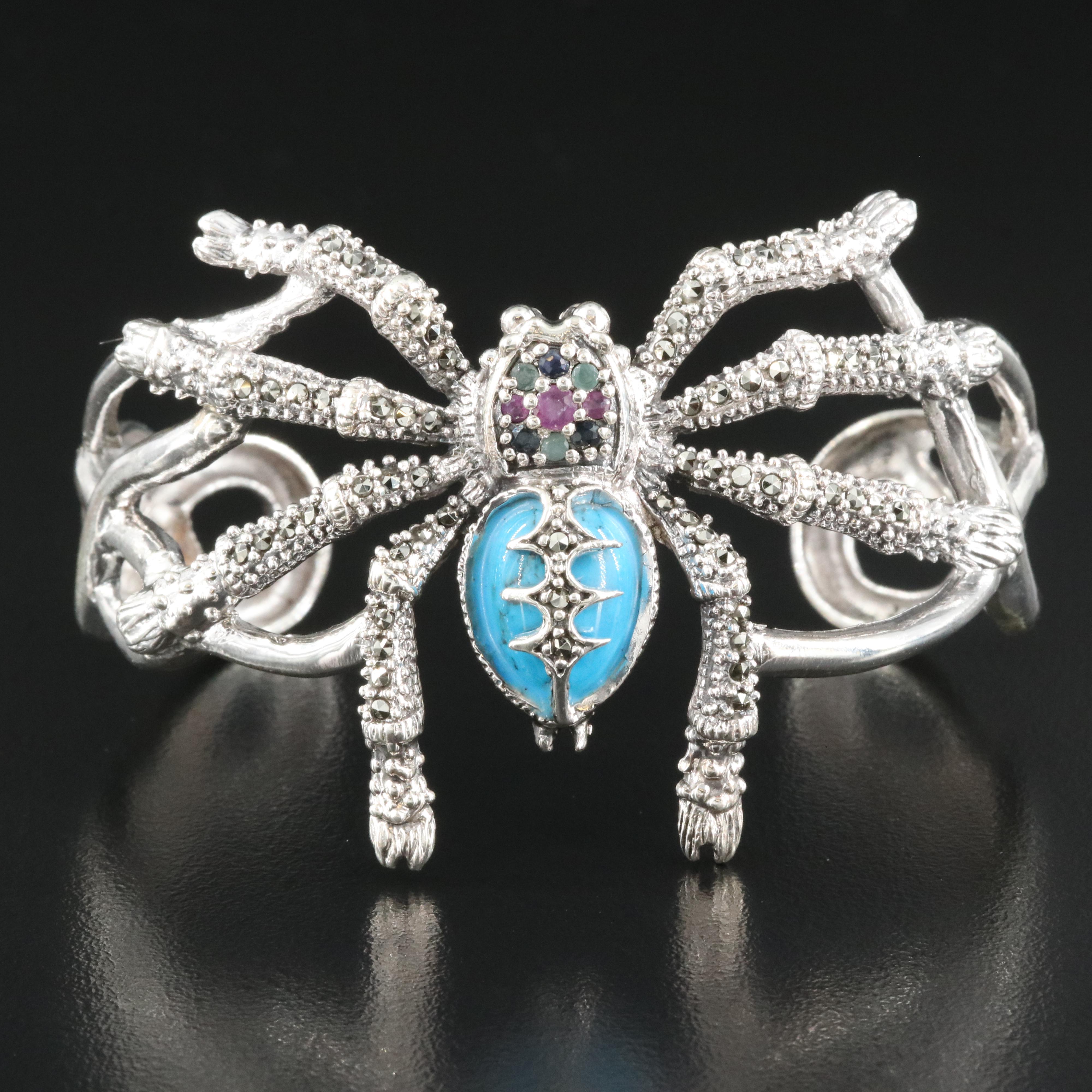 Sterling Spider Cuff with Ruby, Emerald, Sapphire | EBTH