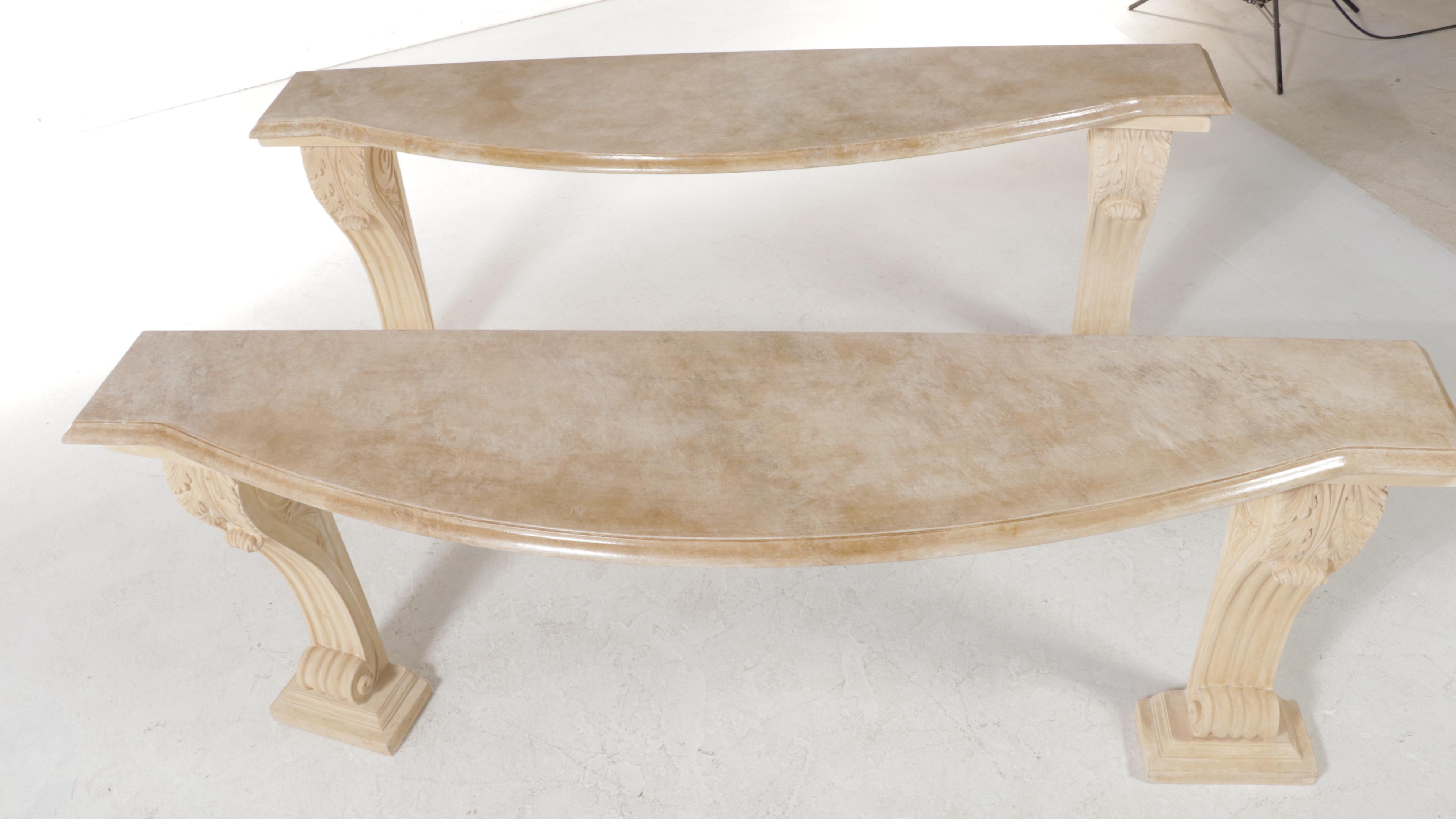 Two Neoclassical Style Cast Plaster and Faux-Stone Console Tables | EBTH