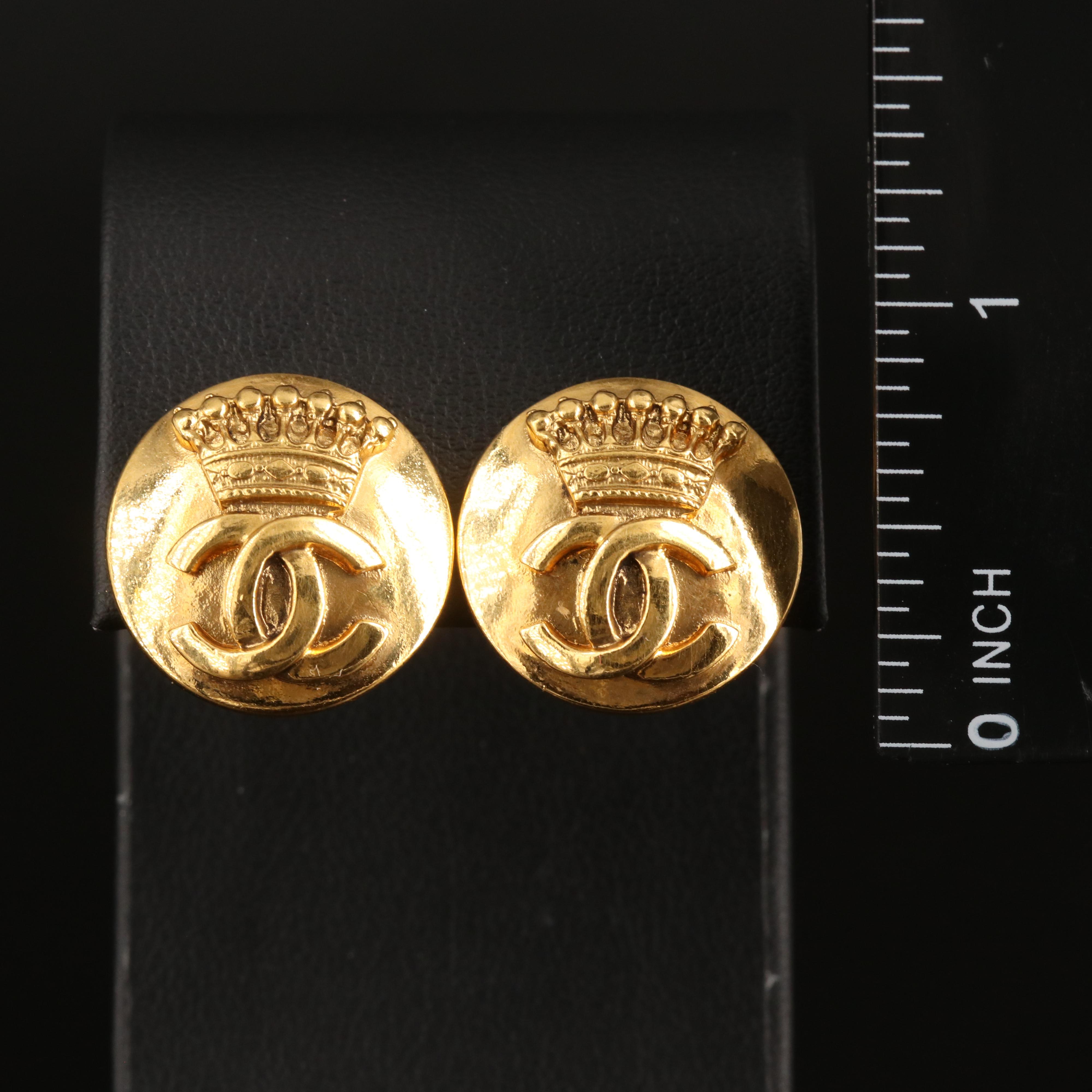 Chanel Crown and Logo Button Earrings | EBTH
