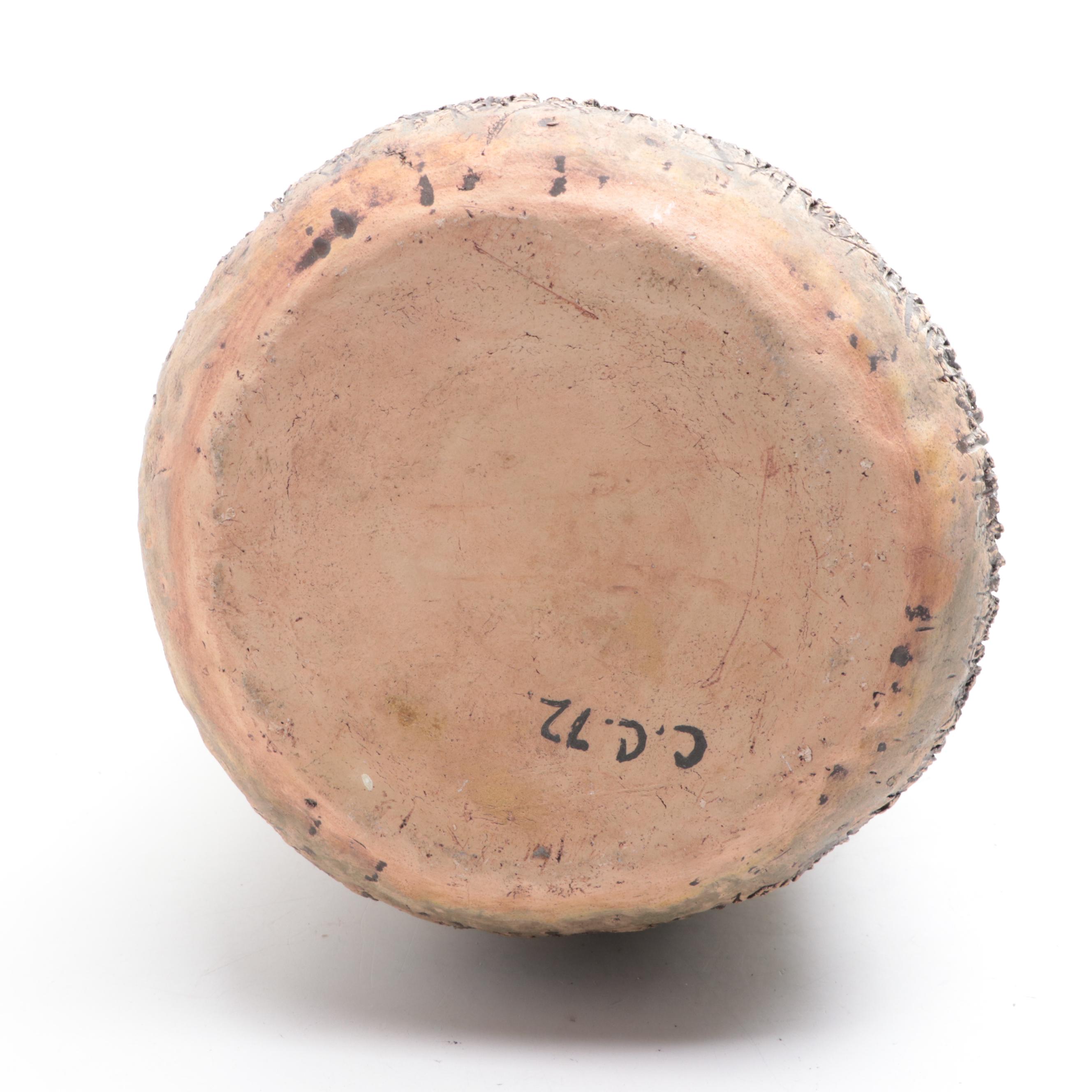 Artist Signed Textured Earthenware Vase, 1972 | EBTH