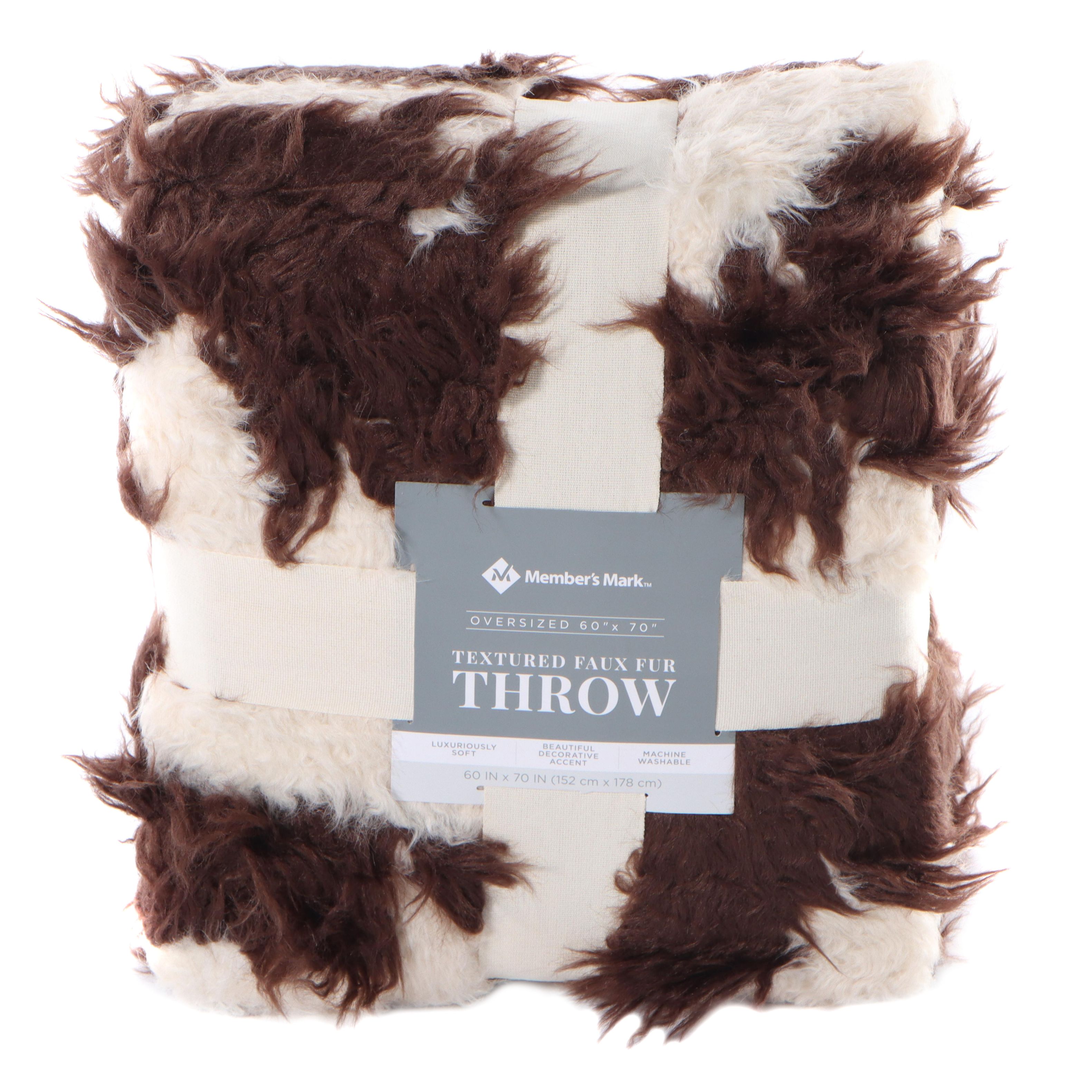 Member's Mark Oversize Brown and White Faux Fur Throw | EBTH