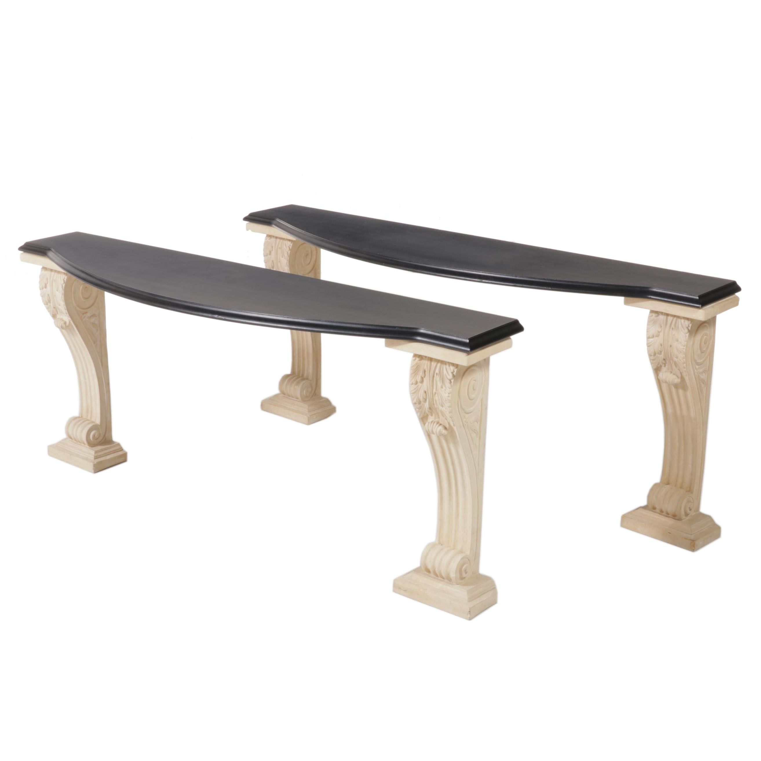 Two Neoclassical Style Cast Plaster and Ebonized Wood Console Tables | EBTH