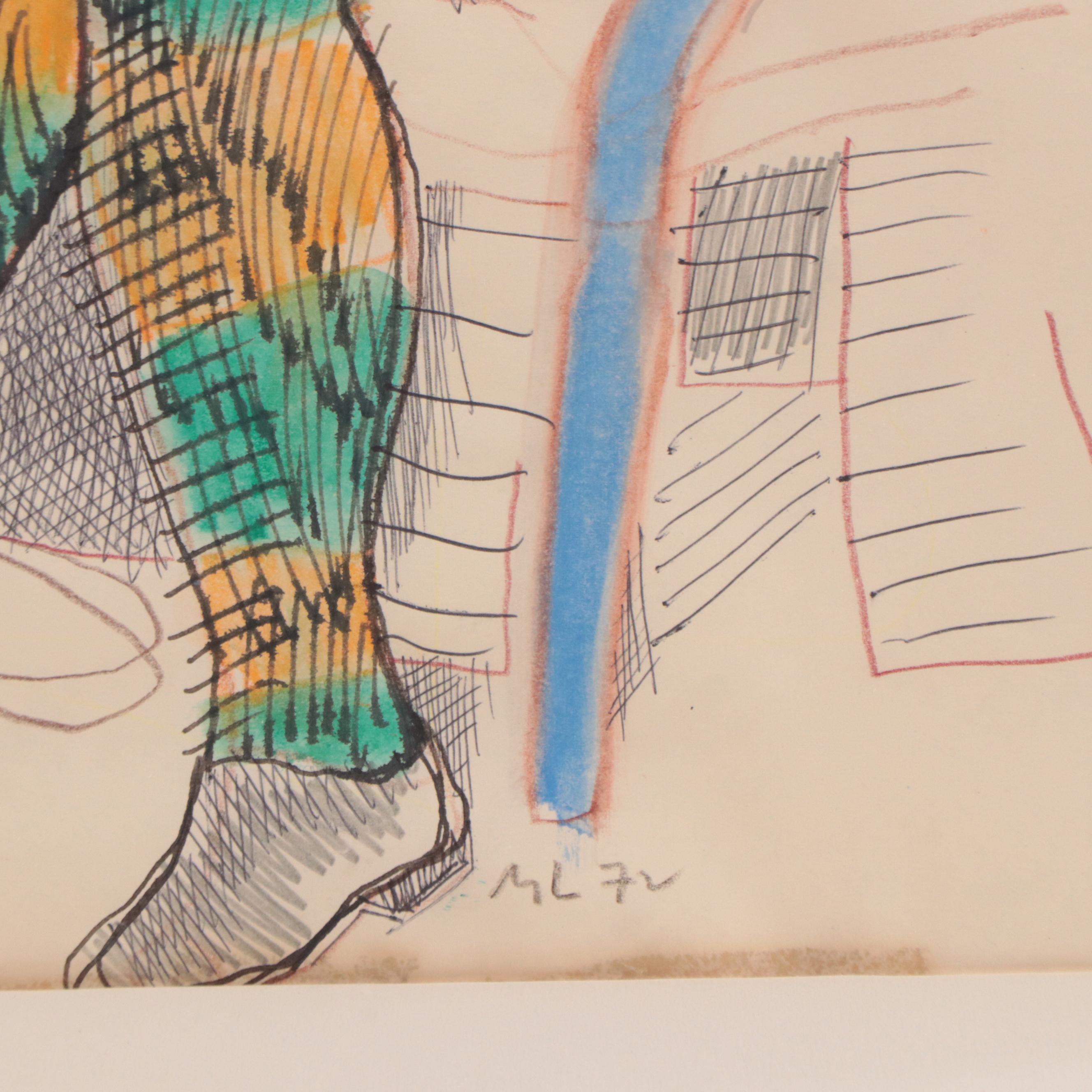 Martin Lubner Mixed Media Painting of Seated Figure "Woman of the Earth ...