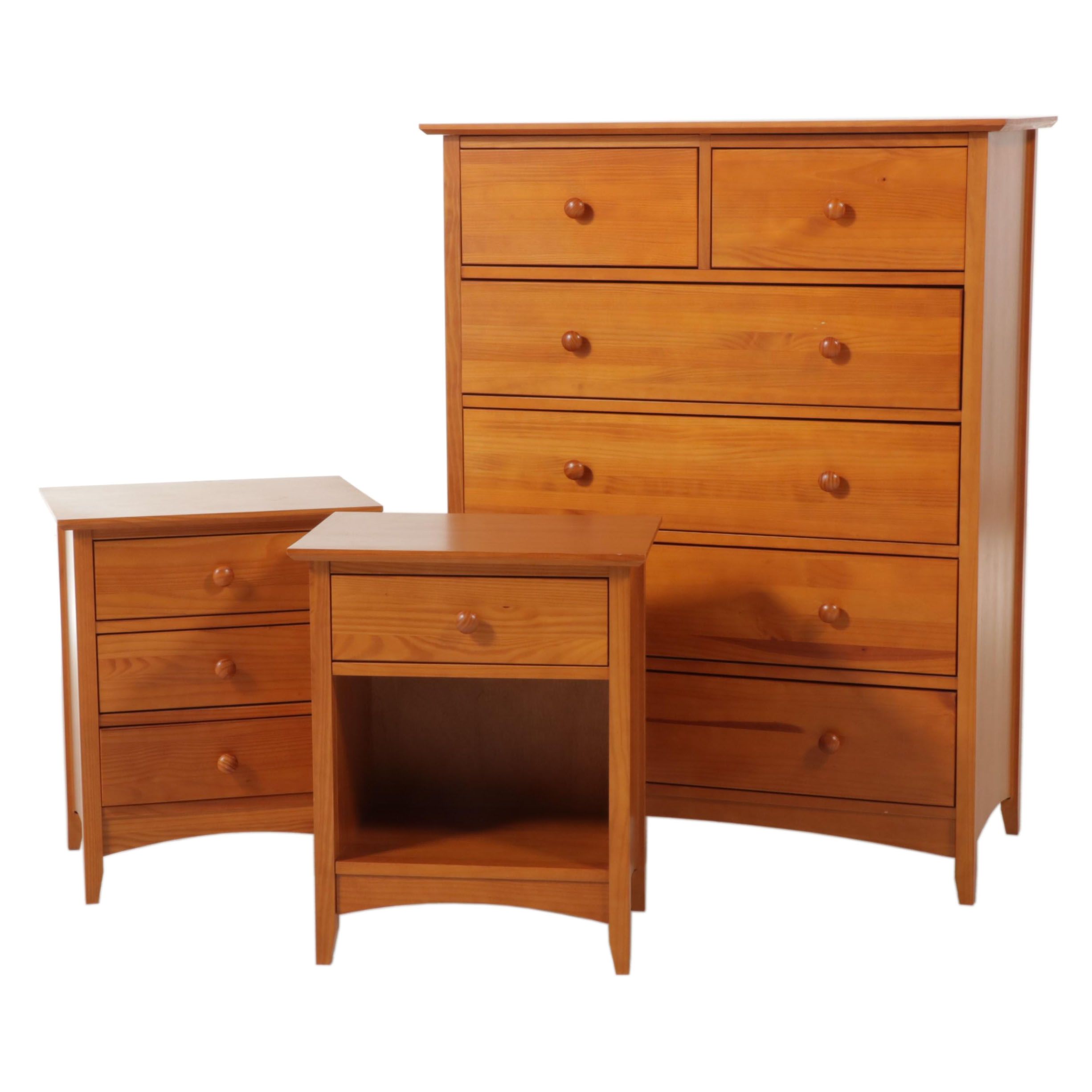 Shaker Style Pine Six-Drawer Chest Plus Two Nightstands | EBTH