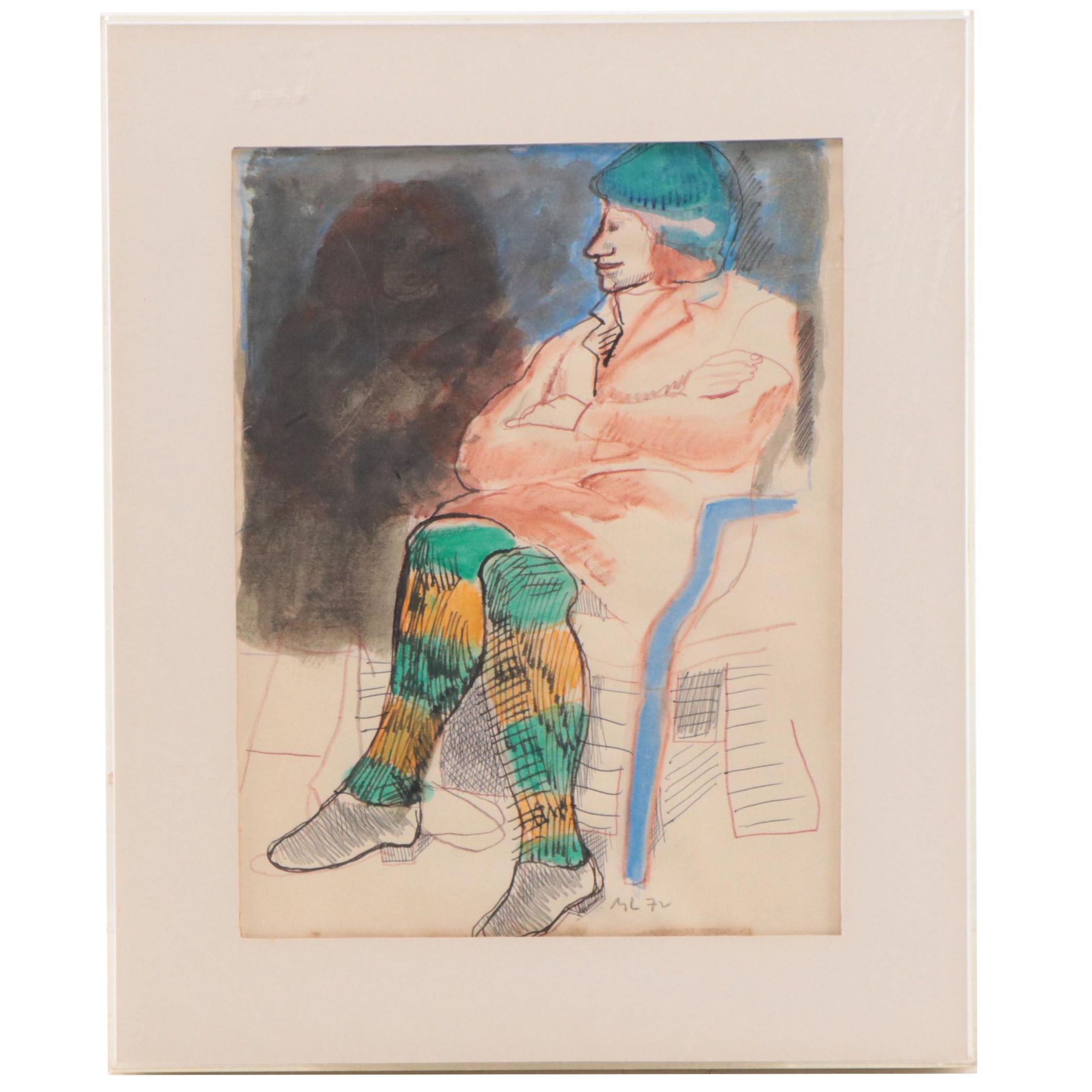 Martin Lubner Mixed Media Painting of Seated Figure "Woman of the Earth ...