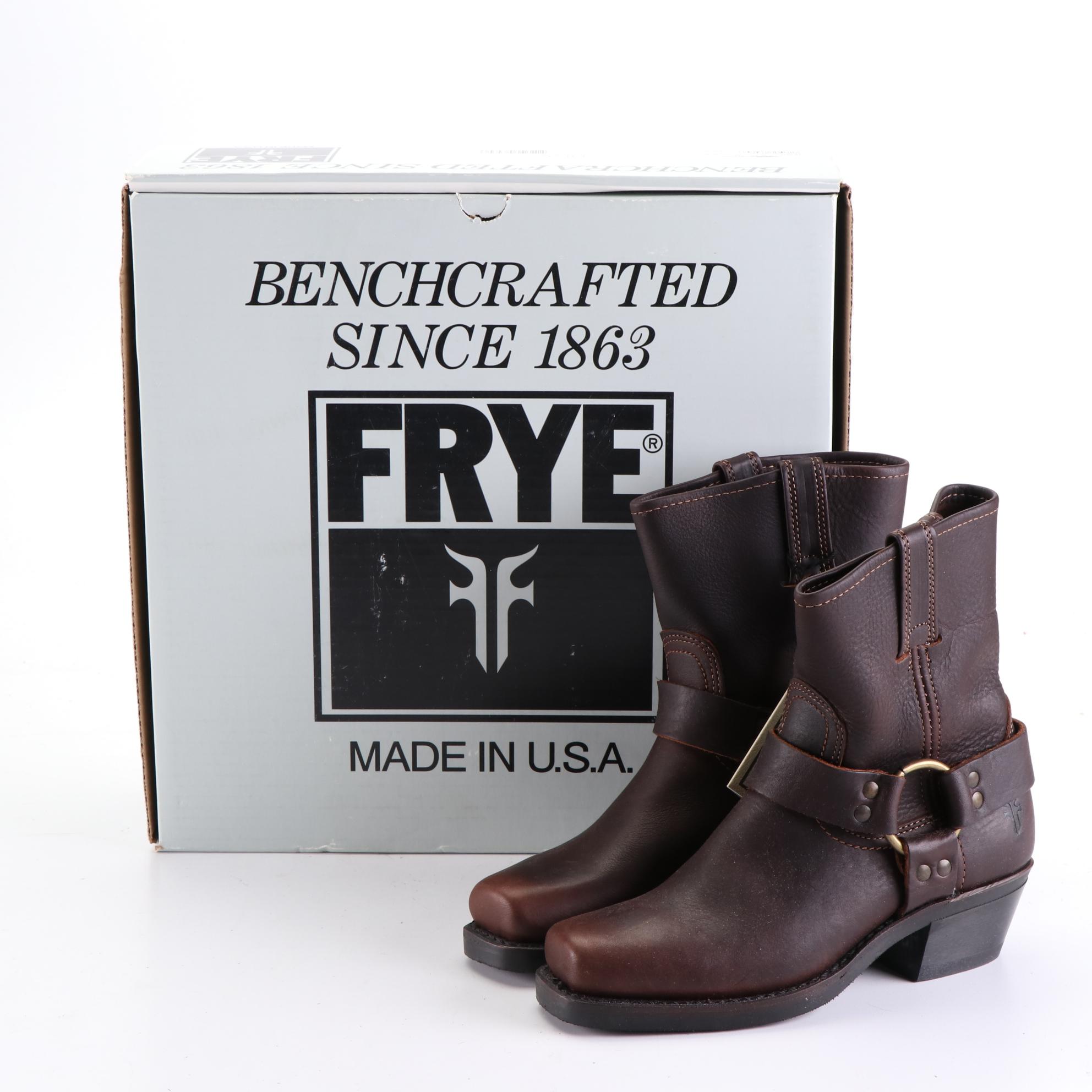 Frye Harness Boots in Dark Brown Leather with Box | EBTH