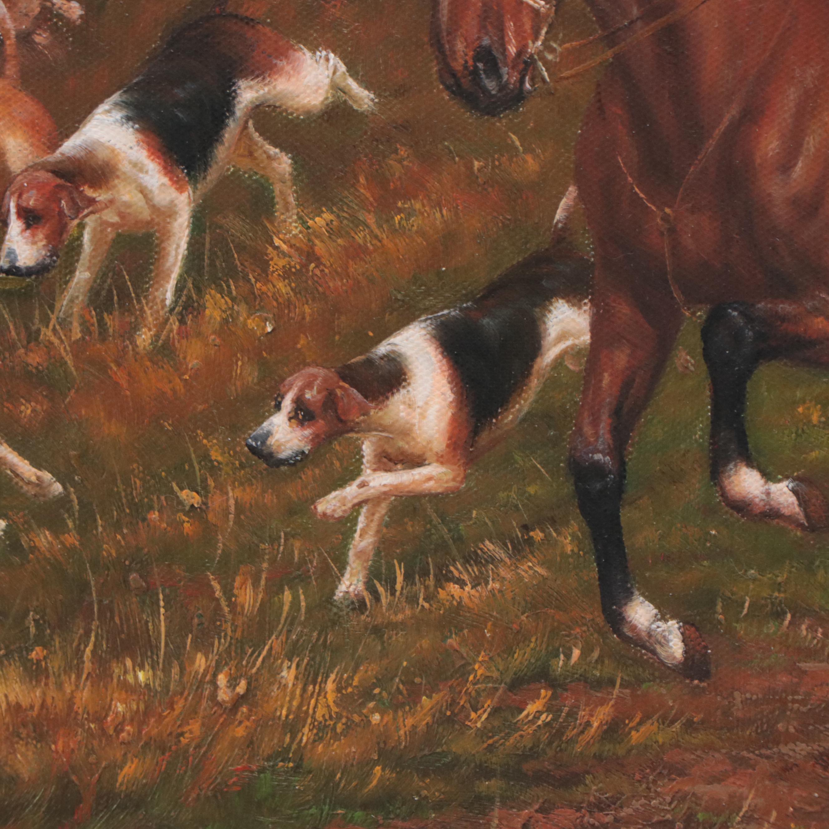 Oil Painting of a Fox Hunting Scene | EBTH