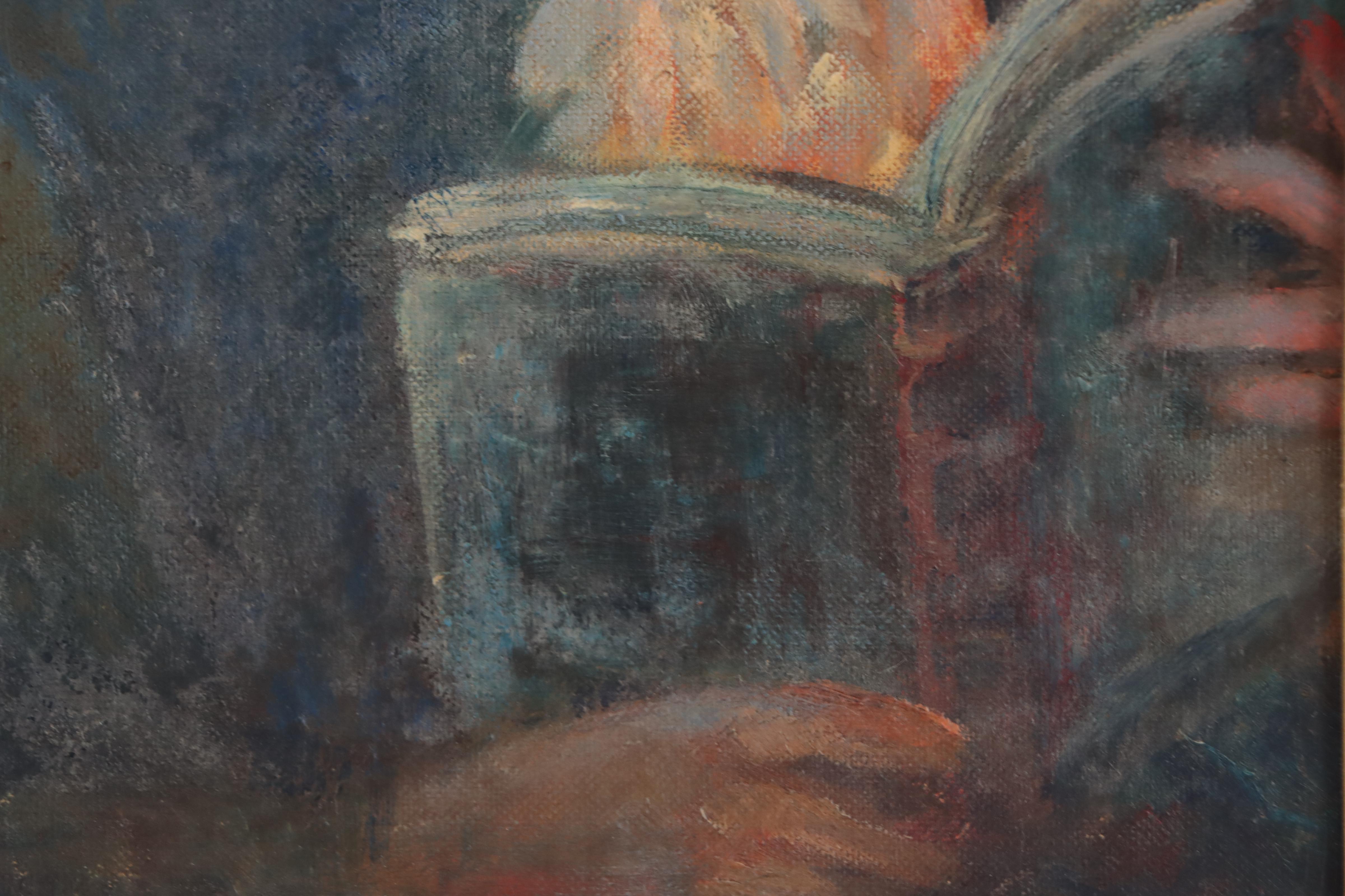 Moses Soyer Portrait Oil Painting of Young Girl Reading, 1958 | EBTH