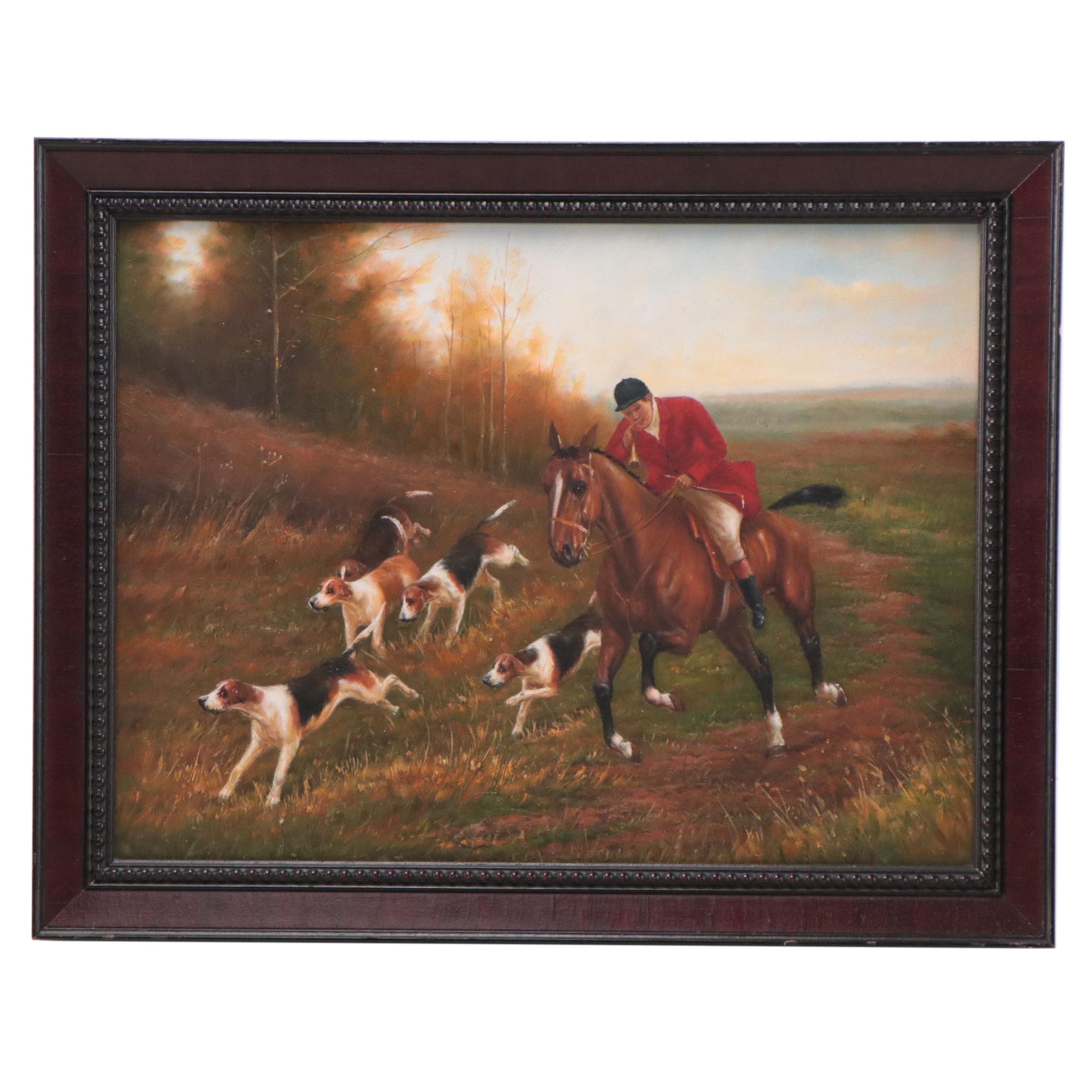 Oil Painting of a Fox Hunting Scene | EBTH