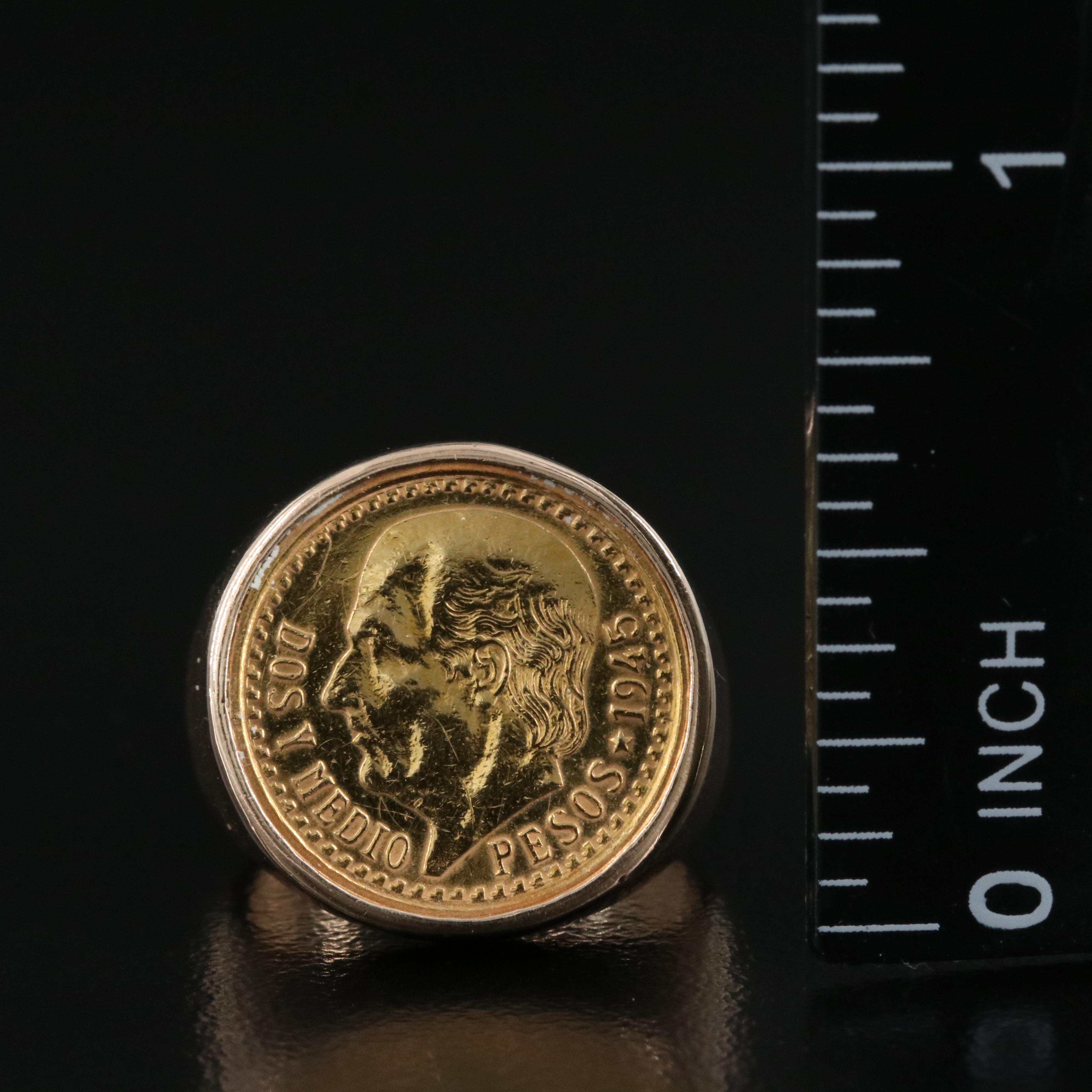 10K Mexican 2 1/2 Peso Gold Coin Ring | EBTH