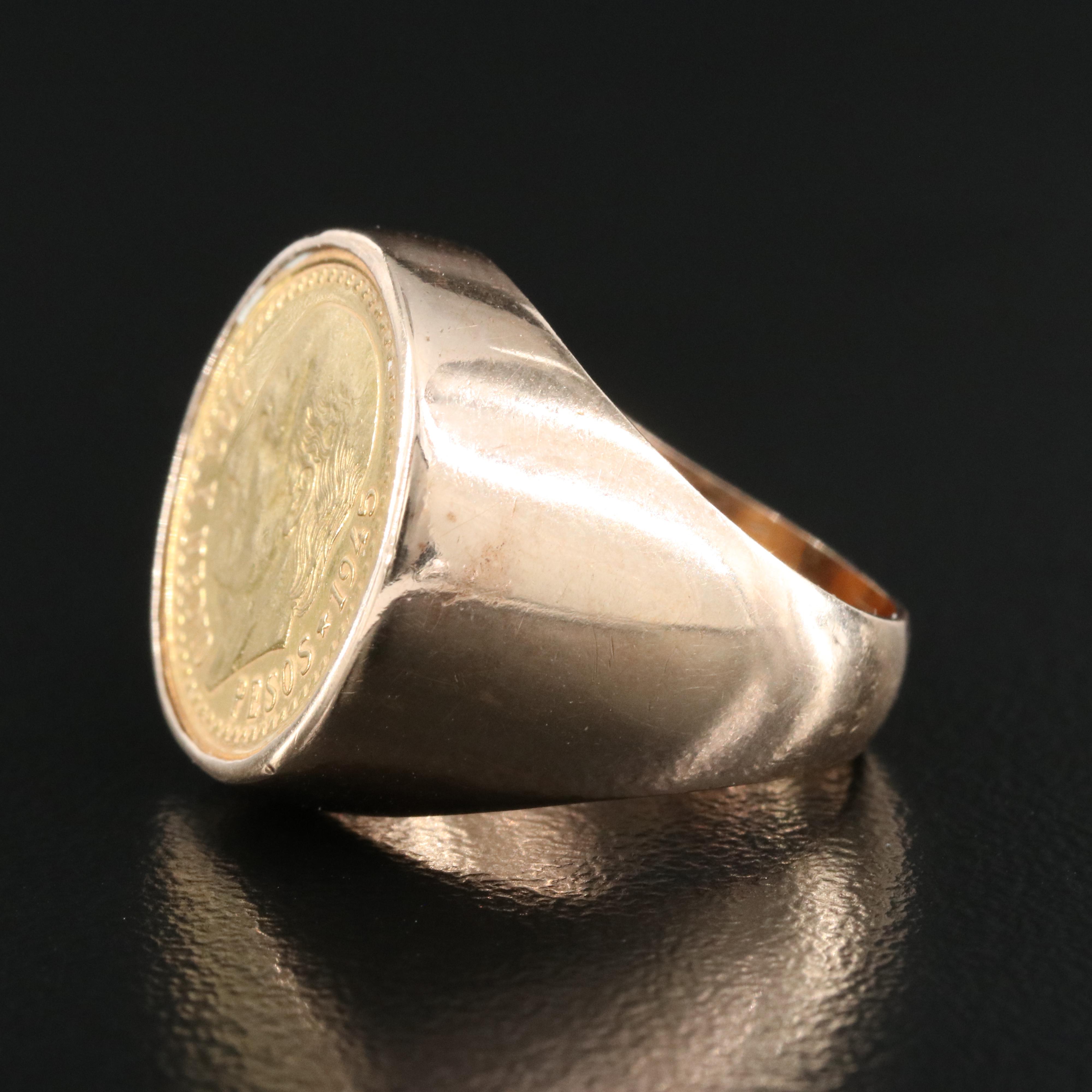 10K Mexican 2 1/2 Peso Gold Coin Ring | EBTH
