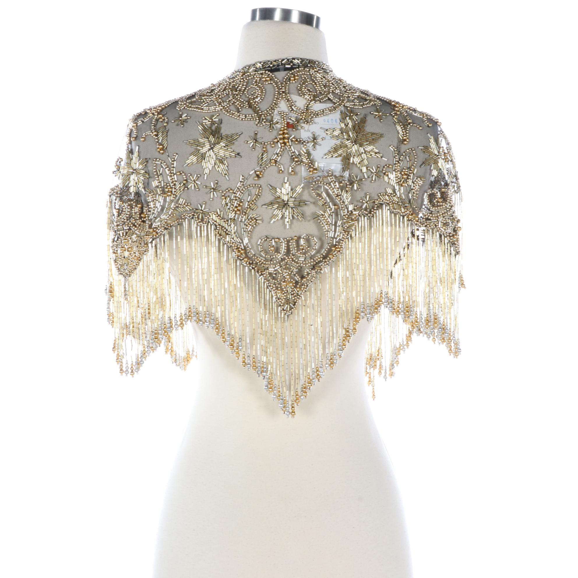 Sharmark Las Vegas "Celestial Stars" Beaded Fringe Nylon Mesh Scarf ...