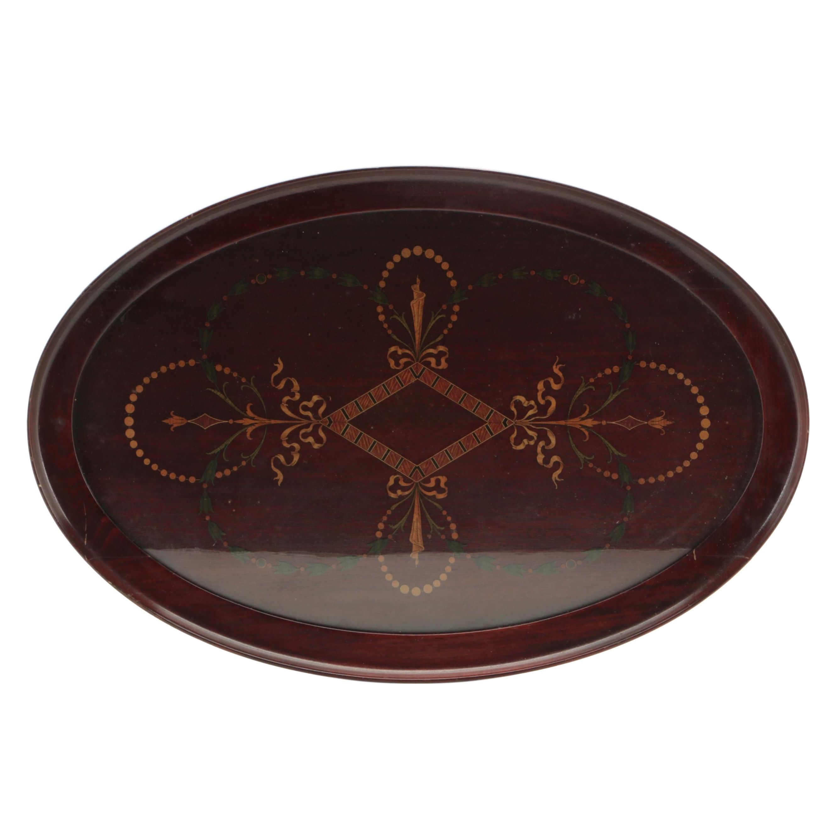 Royal Rochester Edwardian Style Mahogany and Marquetry Tray | EBTH