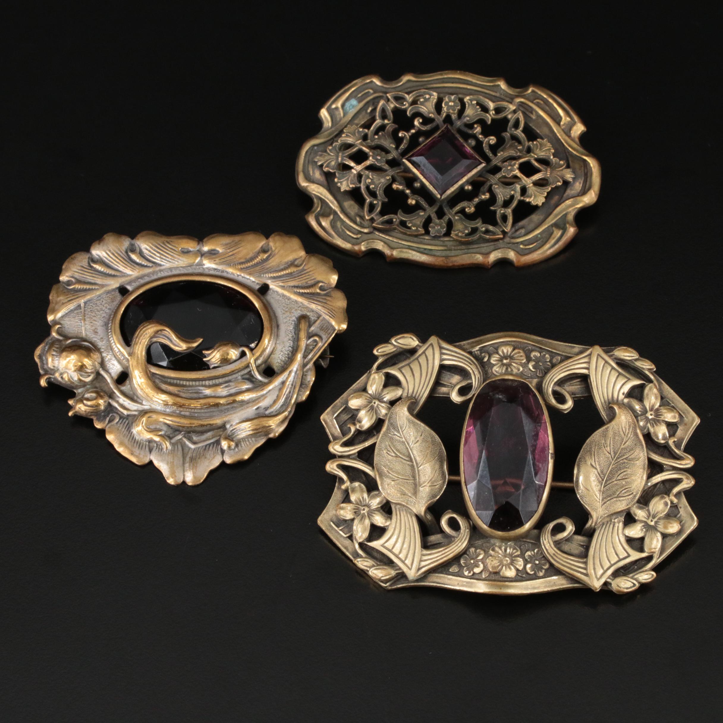 Art Nouveau Gilt Metal Sash Pins | EBTH