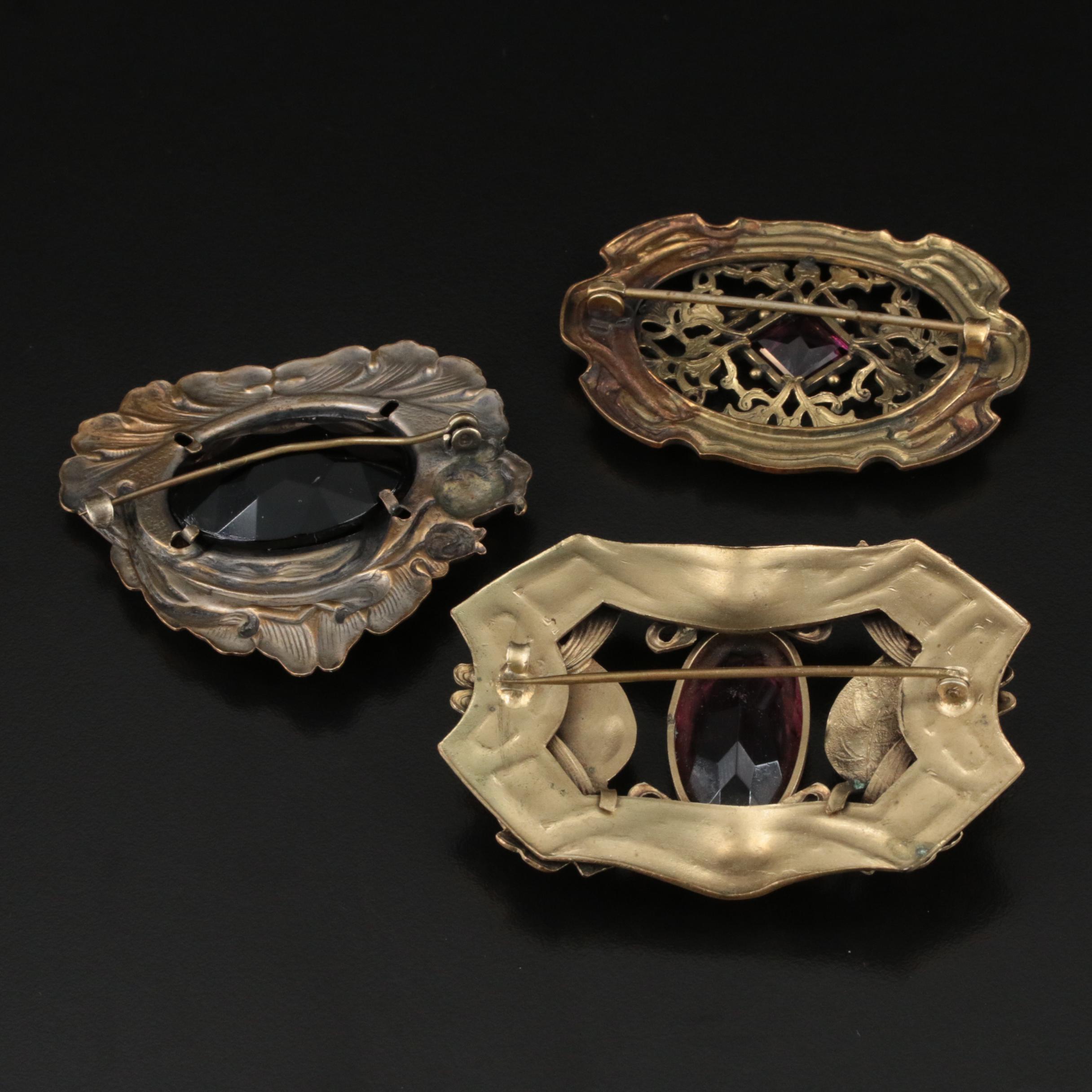 Art Nouveau Gilt Metal Sash Pins | EBTH