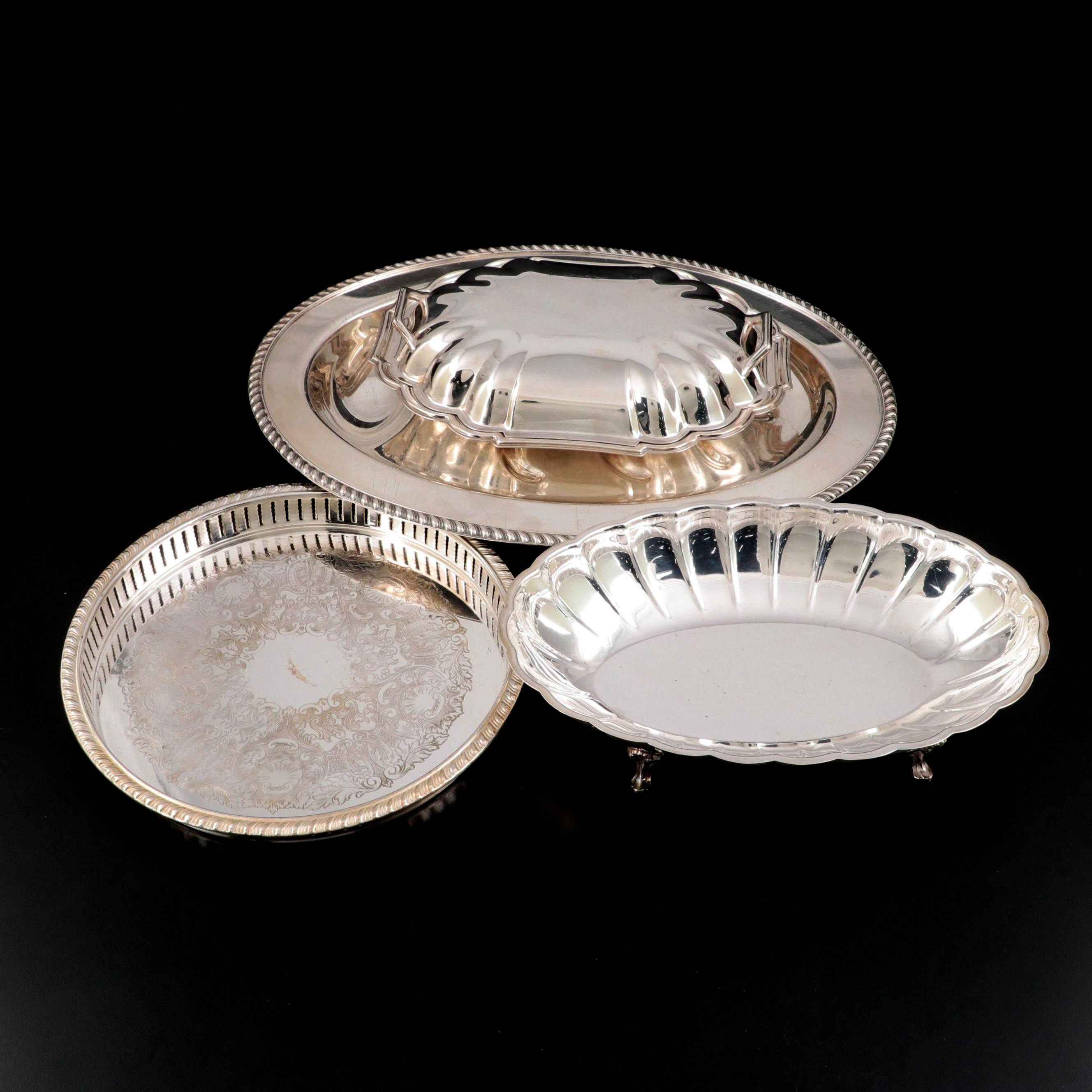 English Silver Plate Scalloped Biscuit Barrel with Pierced Stand, Late ...