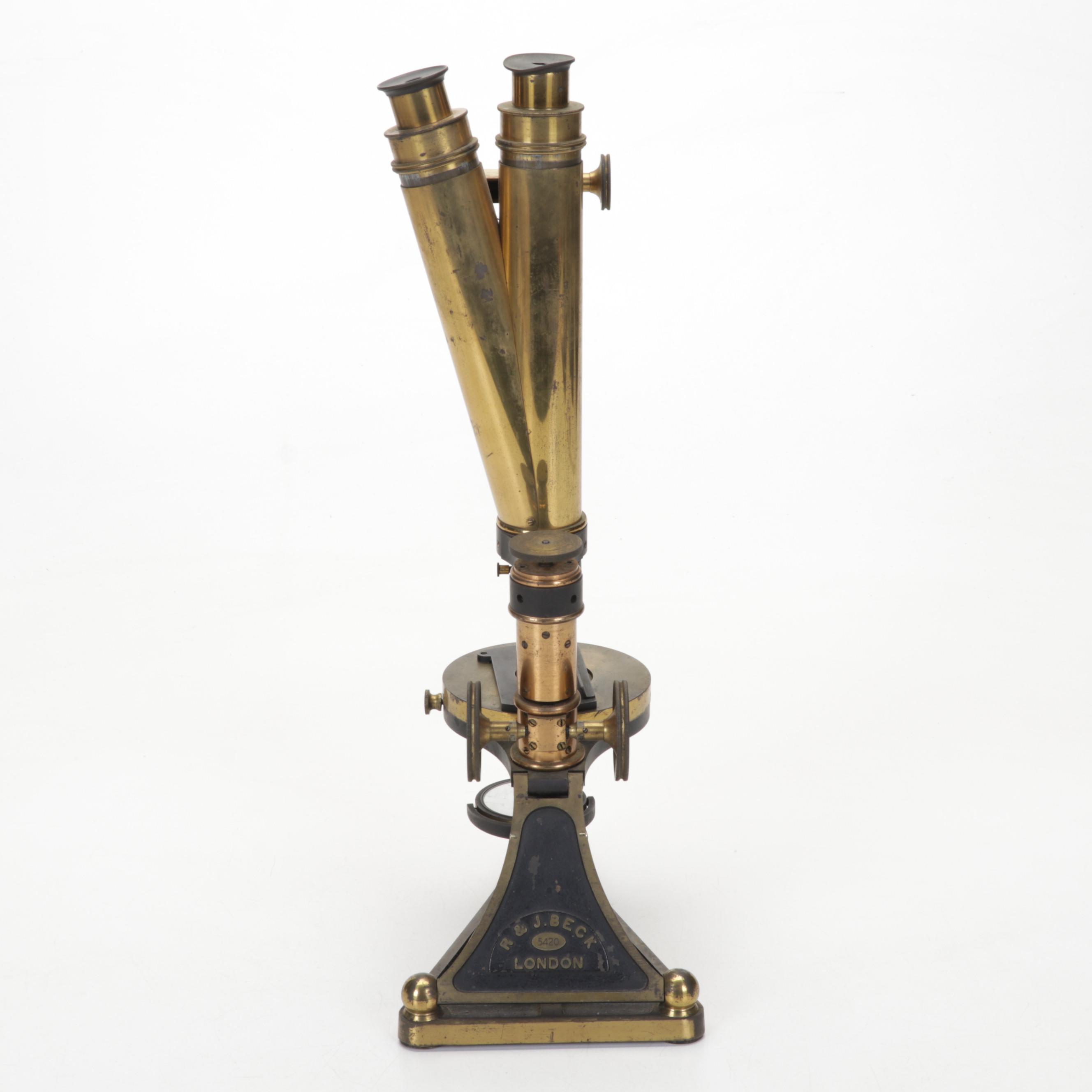 R & J Beck London Brass Folding Monocular Microscope, Late 19th Century ...