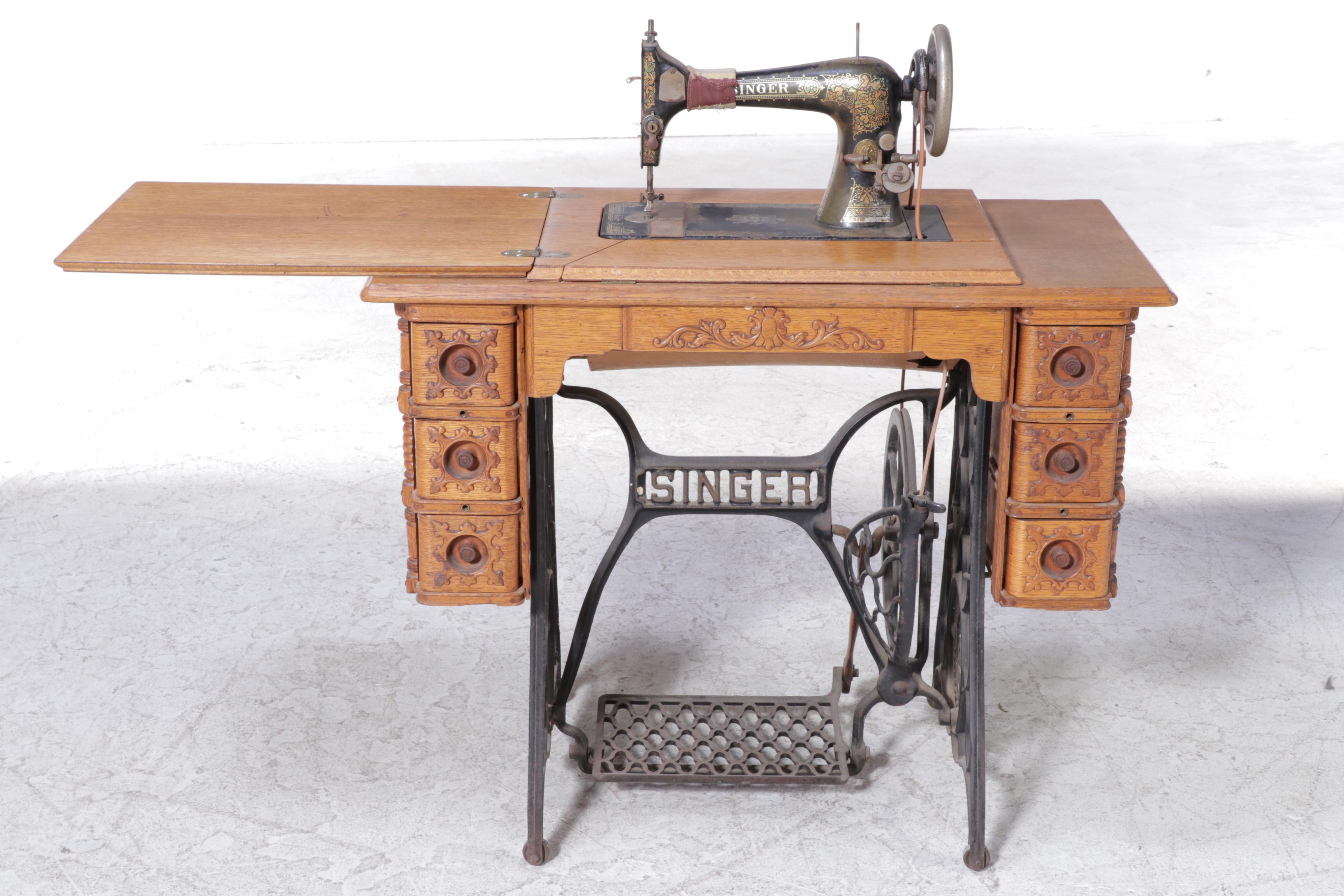 Victorian Oak Case Singer Treadle Sewing Machine, Late 19th/ Early 20th ...