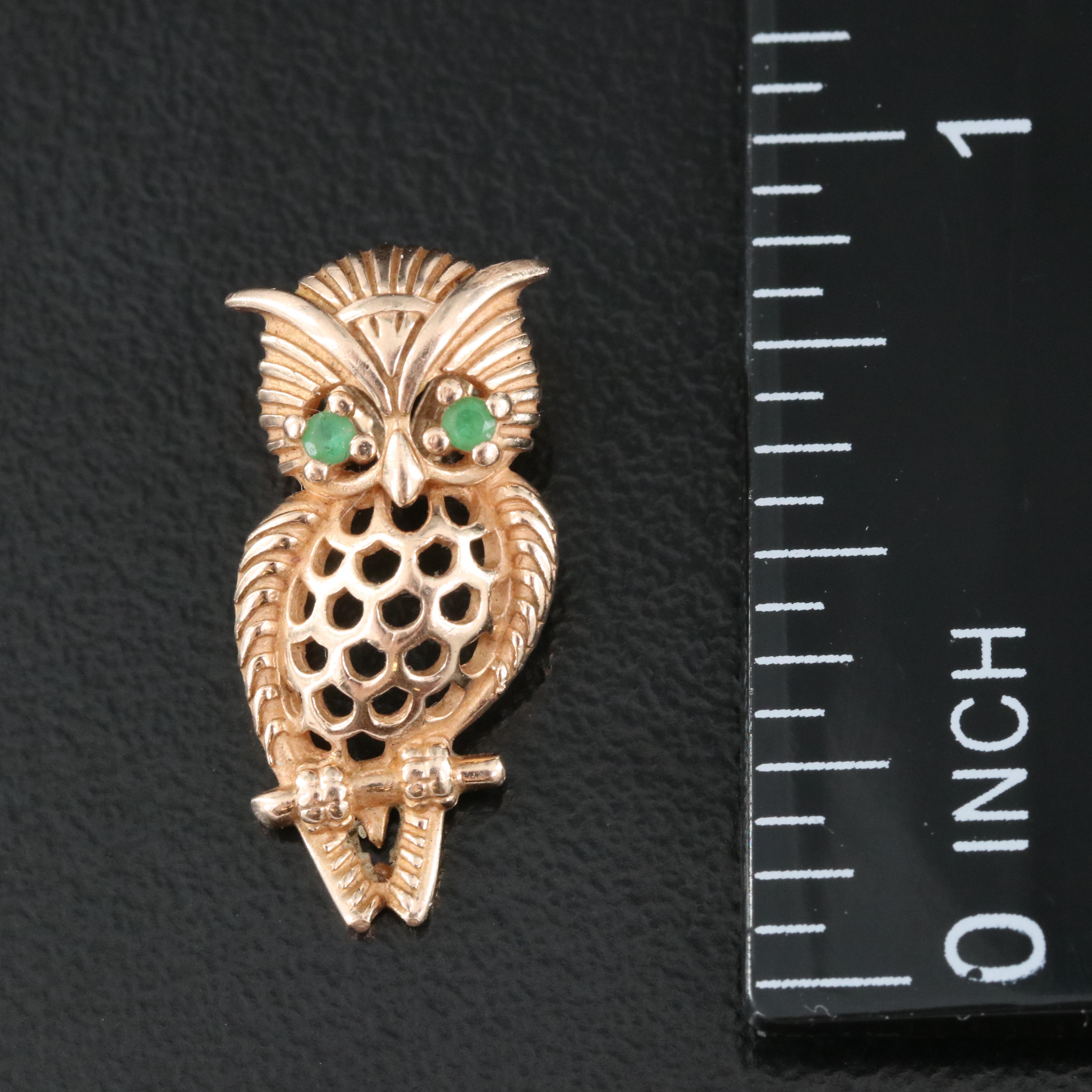 14K Emerald Owl Pendant | EBTH