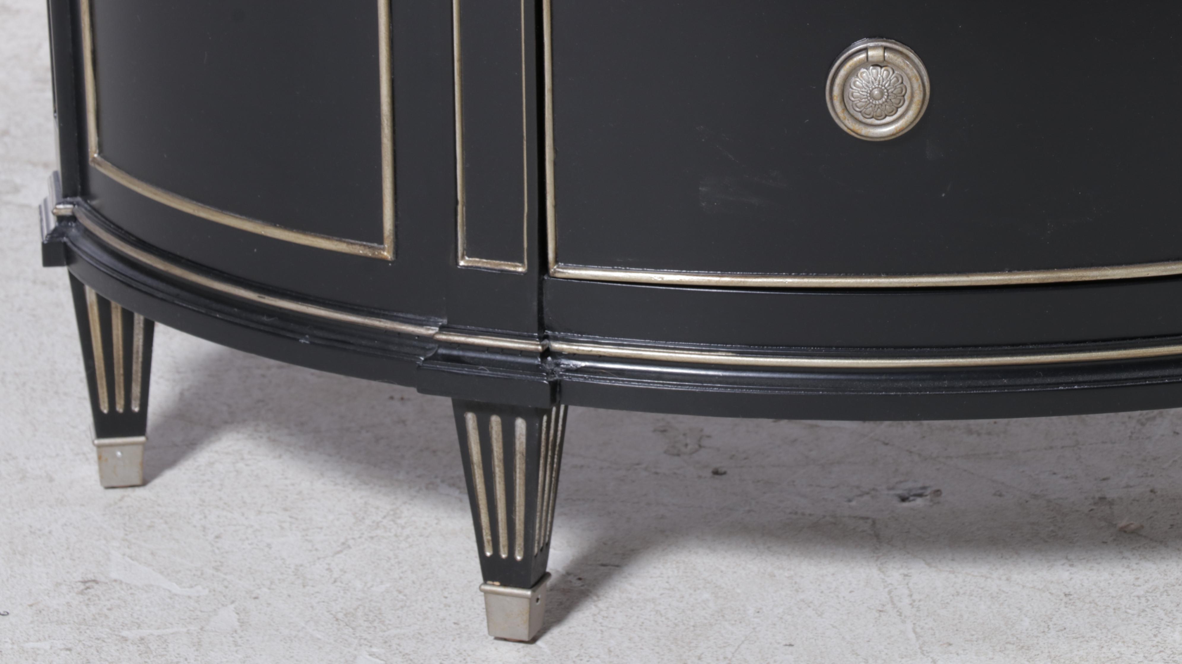 Ethan Allen "Stratton" Glossy Black Demilune Chest With Metallic Paint ...