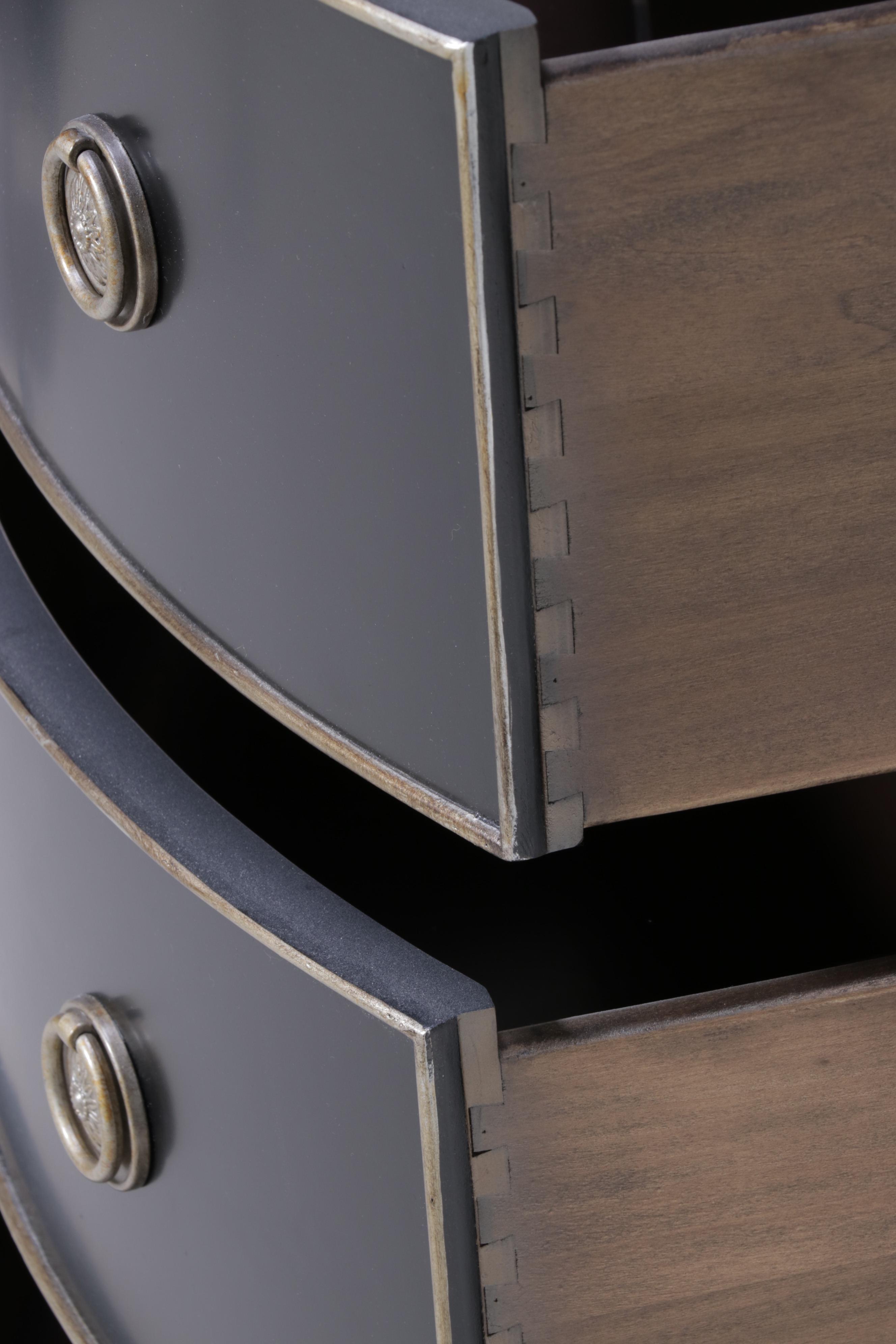 Ethan Allen "Stratton" Glossy Black Demilune Chest With Metallic Paint ...